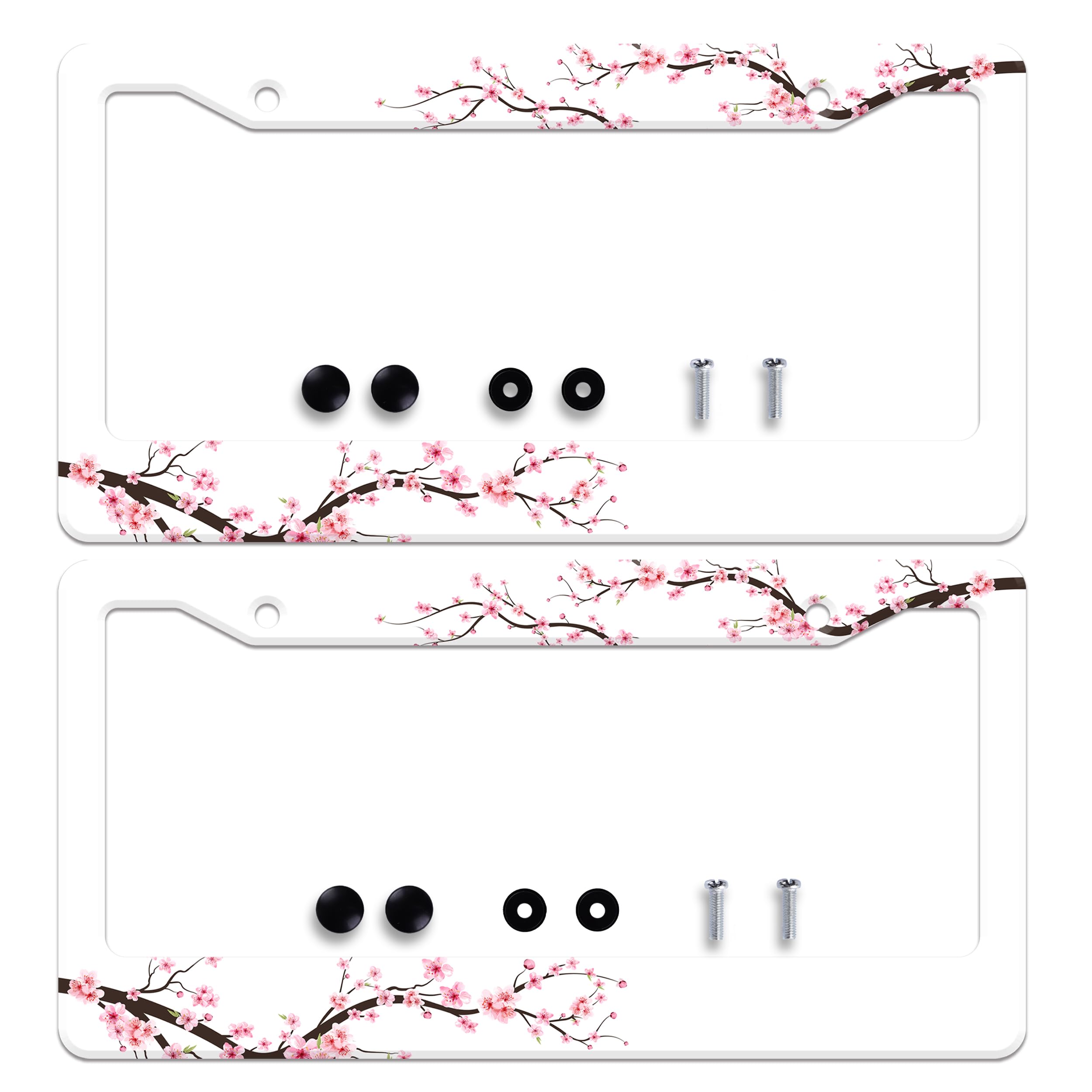 Amazon.com: 2 Pieces Cherry Blossom License Plate Frame Beautiful ...