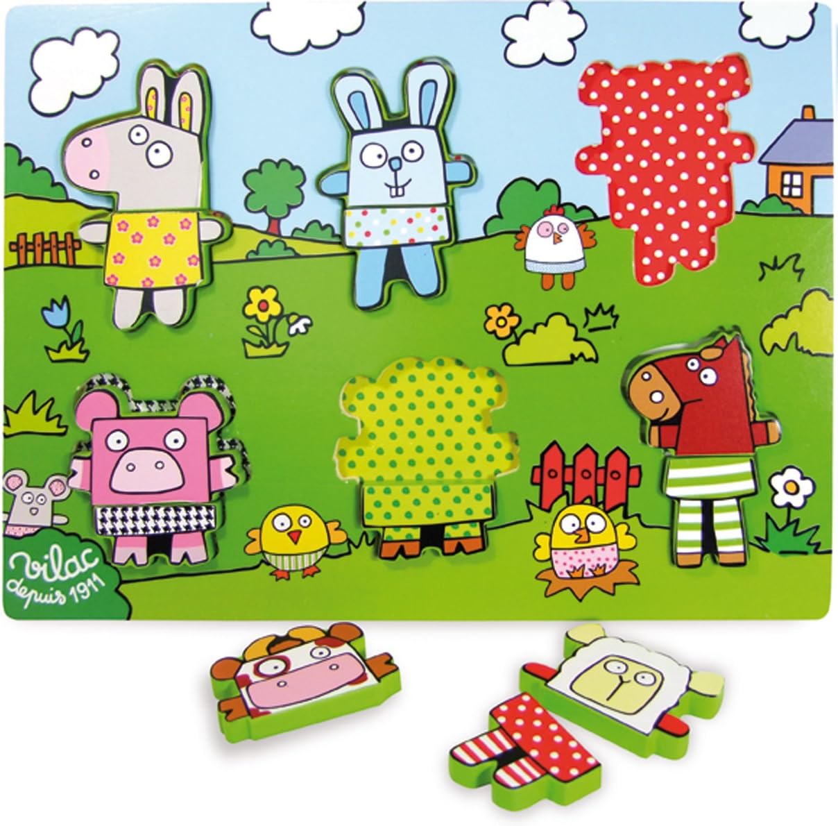 Amazon.com: Vilac 30 X 23 X 2 Cm Farm Peg Large Puzzle (1 Piece) : Toys ...