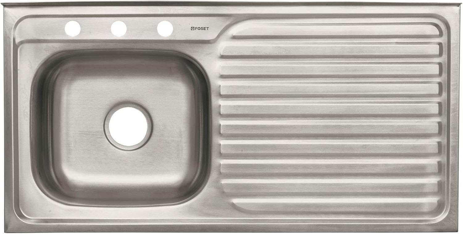 Amazon.com: Foset Sink, 100 x 50 cm, Left Vat, Brushed Stainless Steel ...
