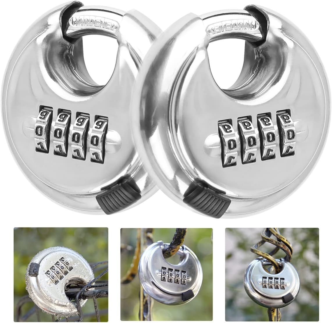2 PCS Round Combination Padlock, 4 Digit Combination Lock Stainless ...