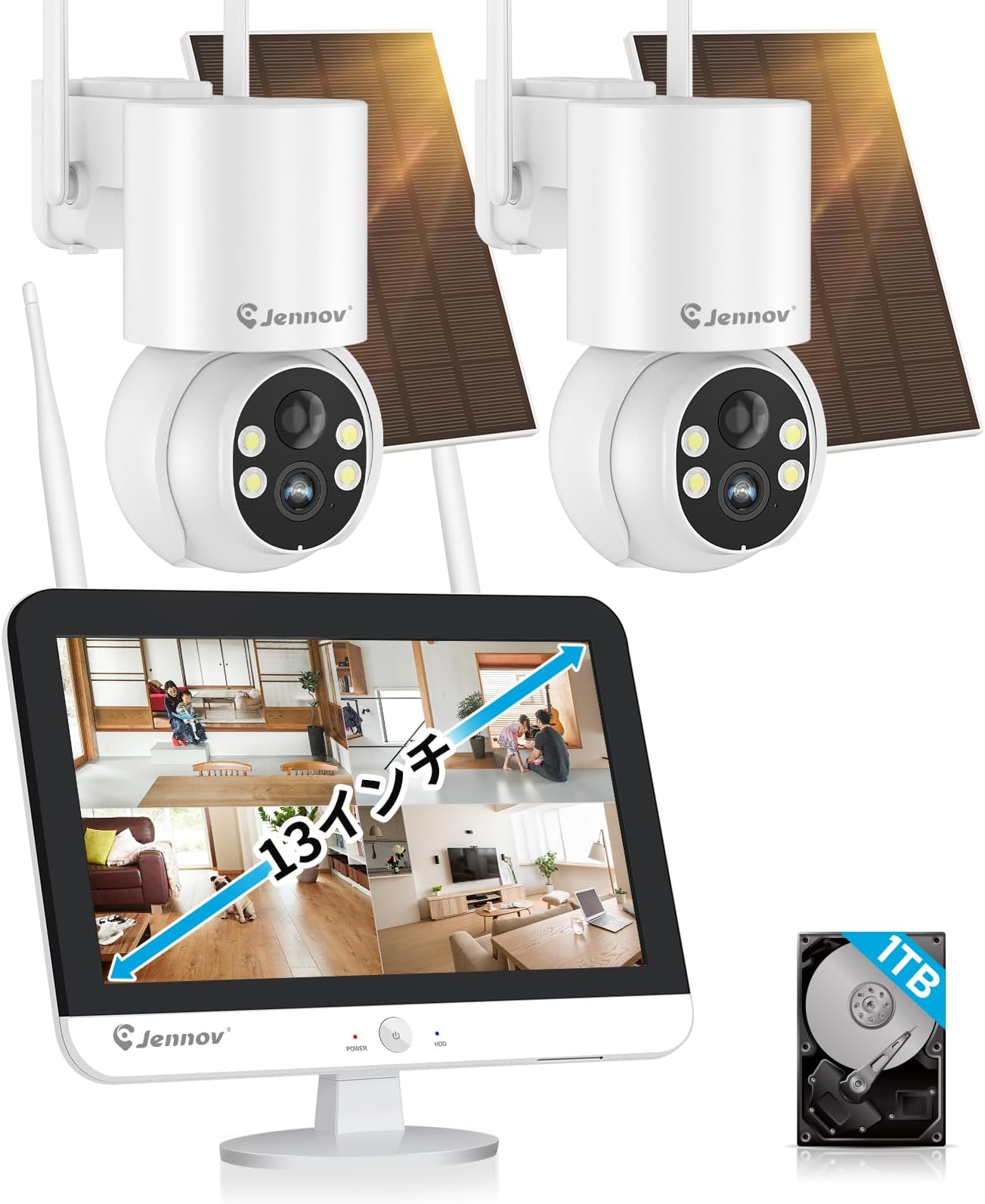 Amazon.co.jp: 【完全無線】Jennov 防犯カメラ ワイヤレス 屋外 ソーラー 400万画素 パンチルト 360°回転 130 ...