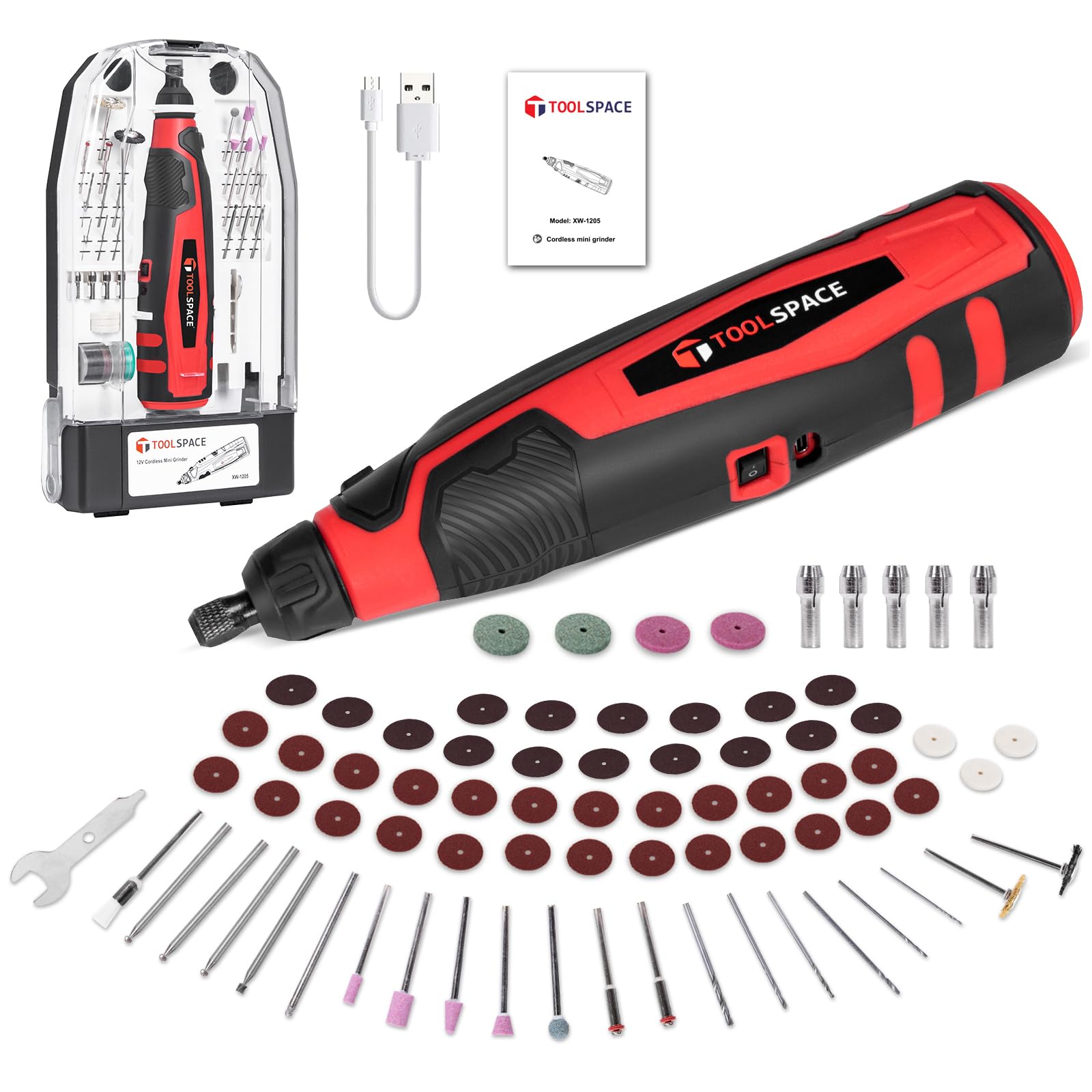 TOOLSPACE 12V Cordless Rotary Tool Kit - Power Rotary Tools 6 Variable ...