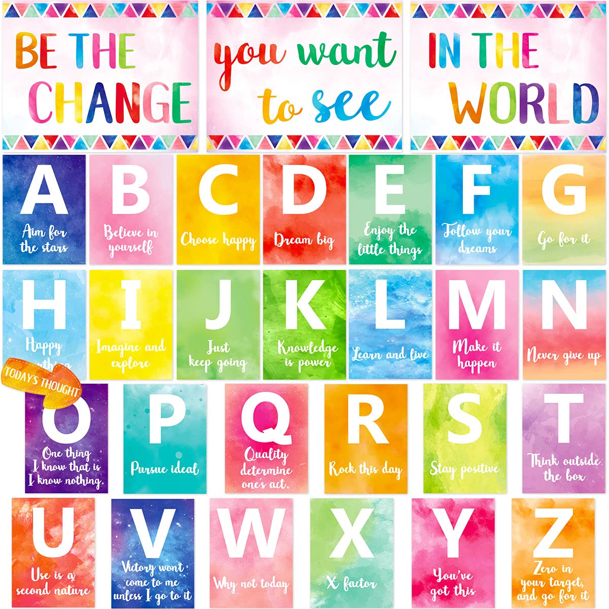 Alphabet Bulletin Board Set Growth Mindset Posters Watercolor Classroom ...