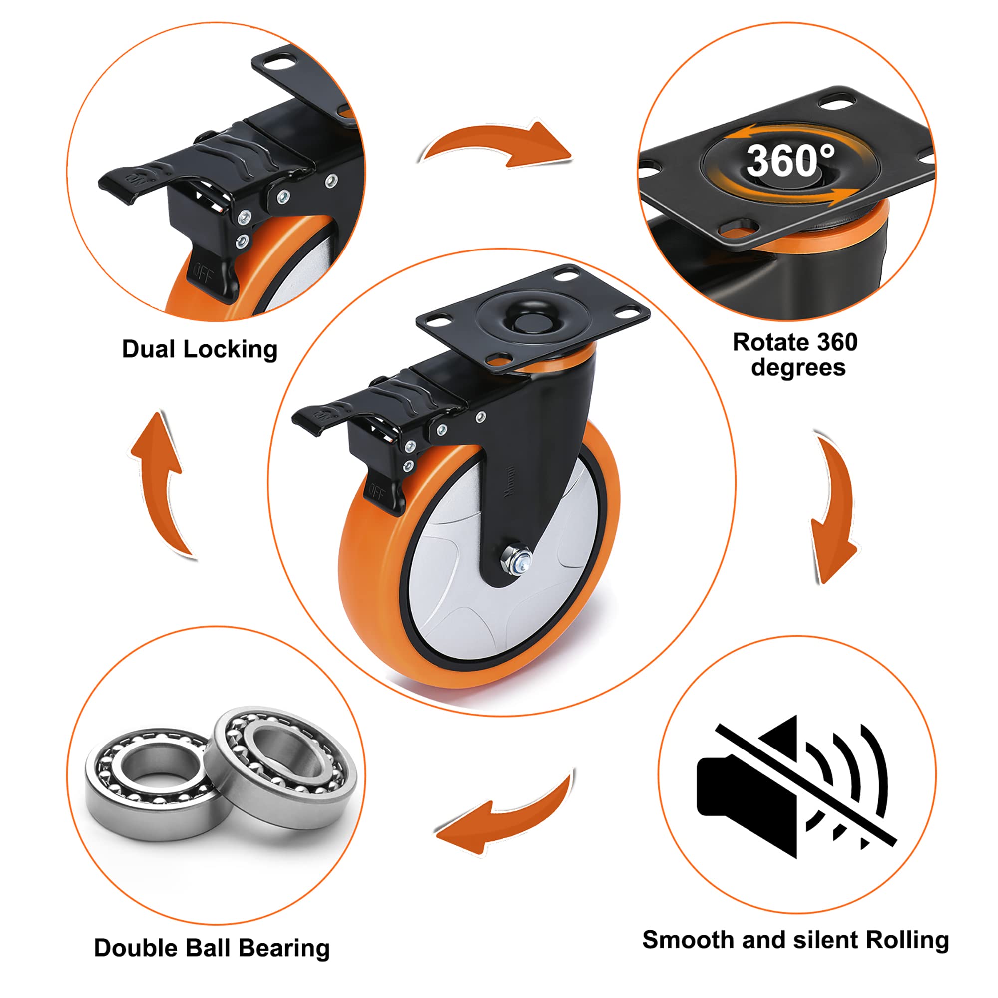 Snapklik.com : 6 Inch Heavy Duty Casters Load 2800lbs,Perfect Design ...