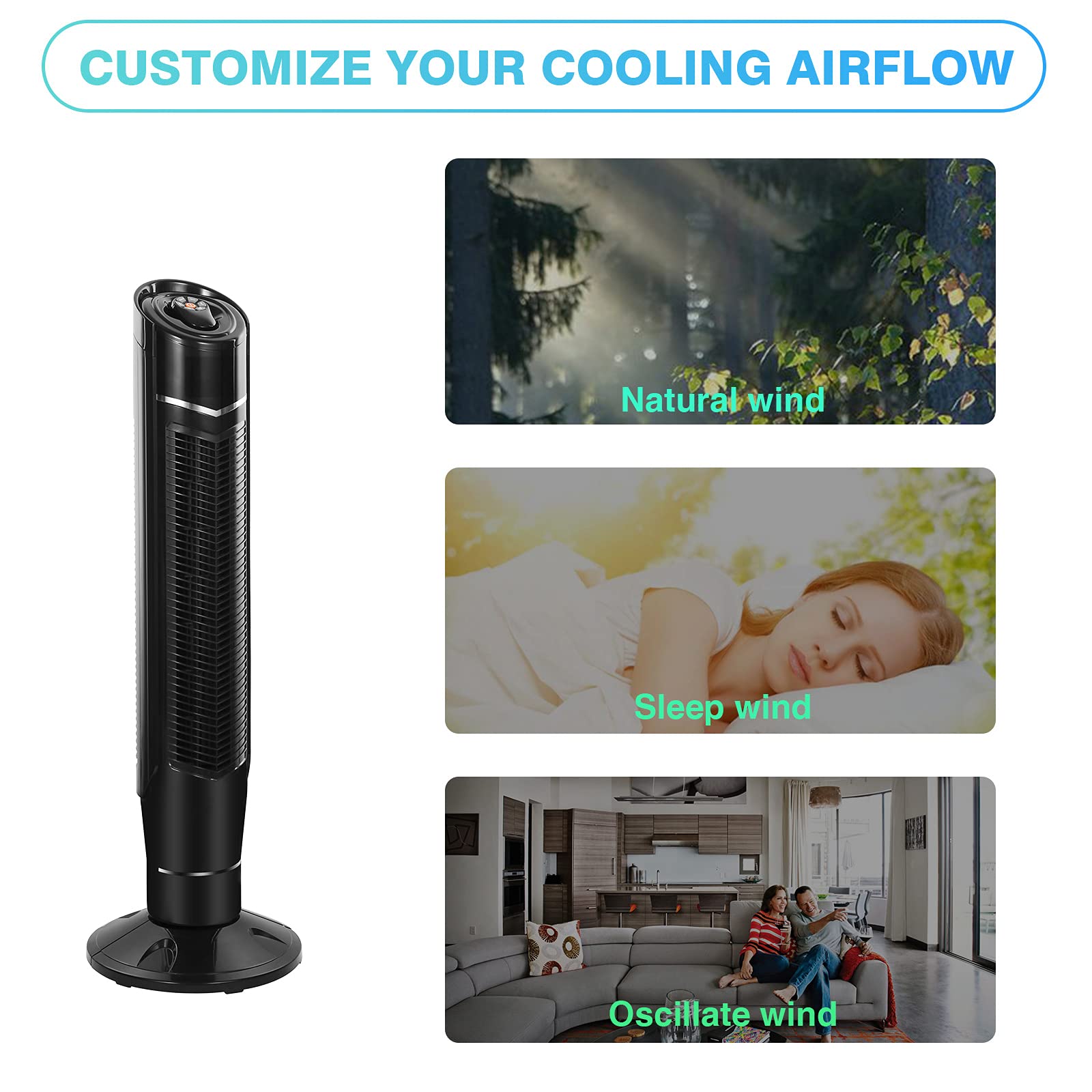 Antarctic Star Tower Fan 360°Oscillating Fan Quiet Cooling 24H Timer ...