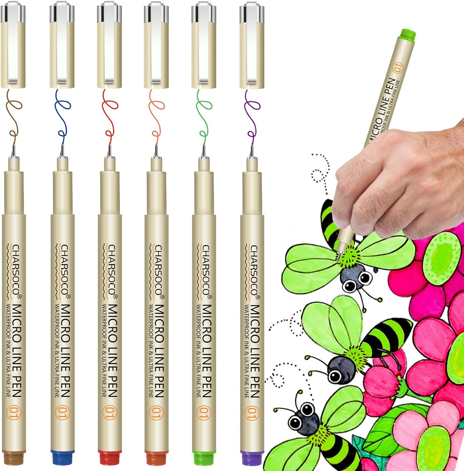 Amazon.com : CHARSOCO 01 Micro Pen, Fine Point Pen with 6 Colors ...