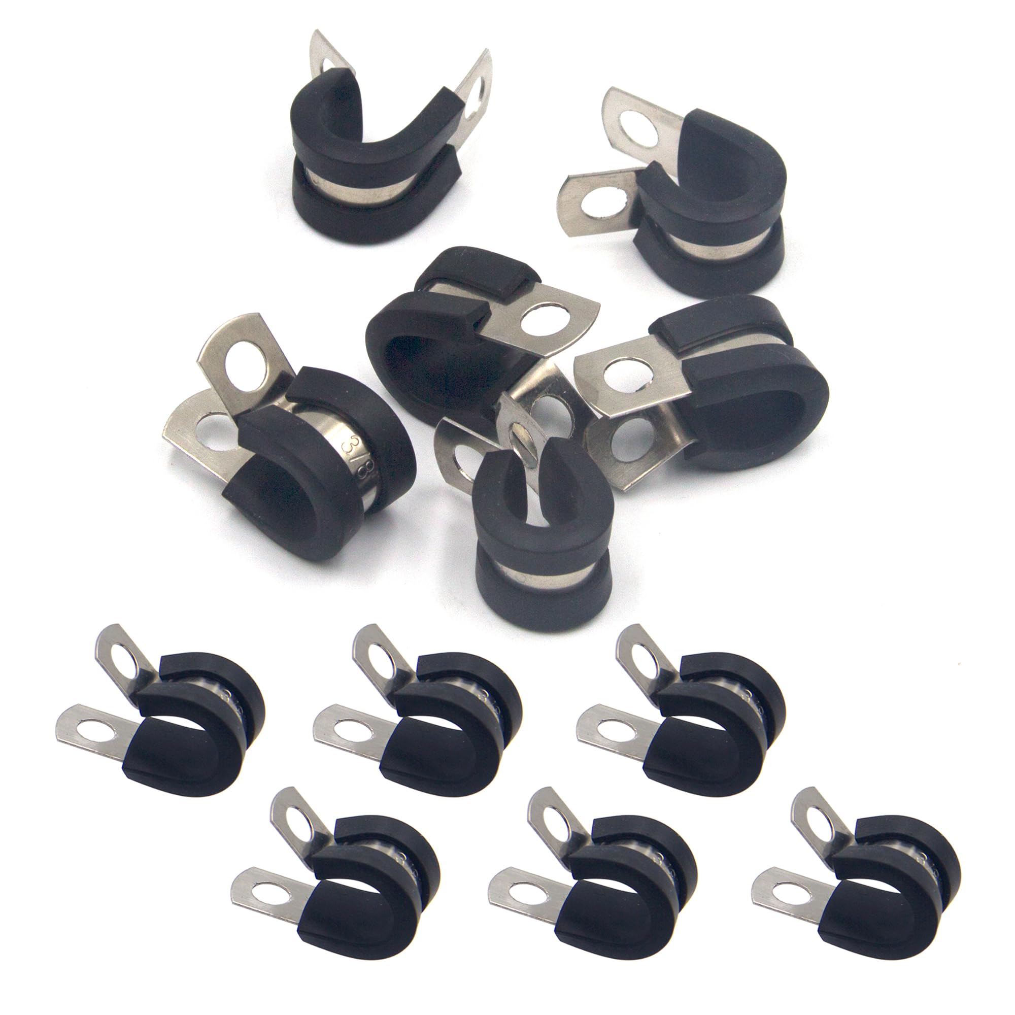 BESTYCHAO 12Pcs Rubber Lined P Clips, 10mm(3/8") Pipe Clamps Stainless ...
