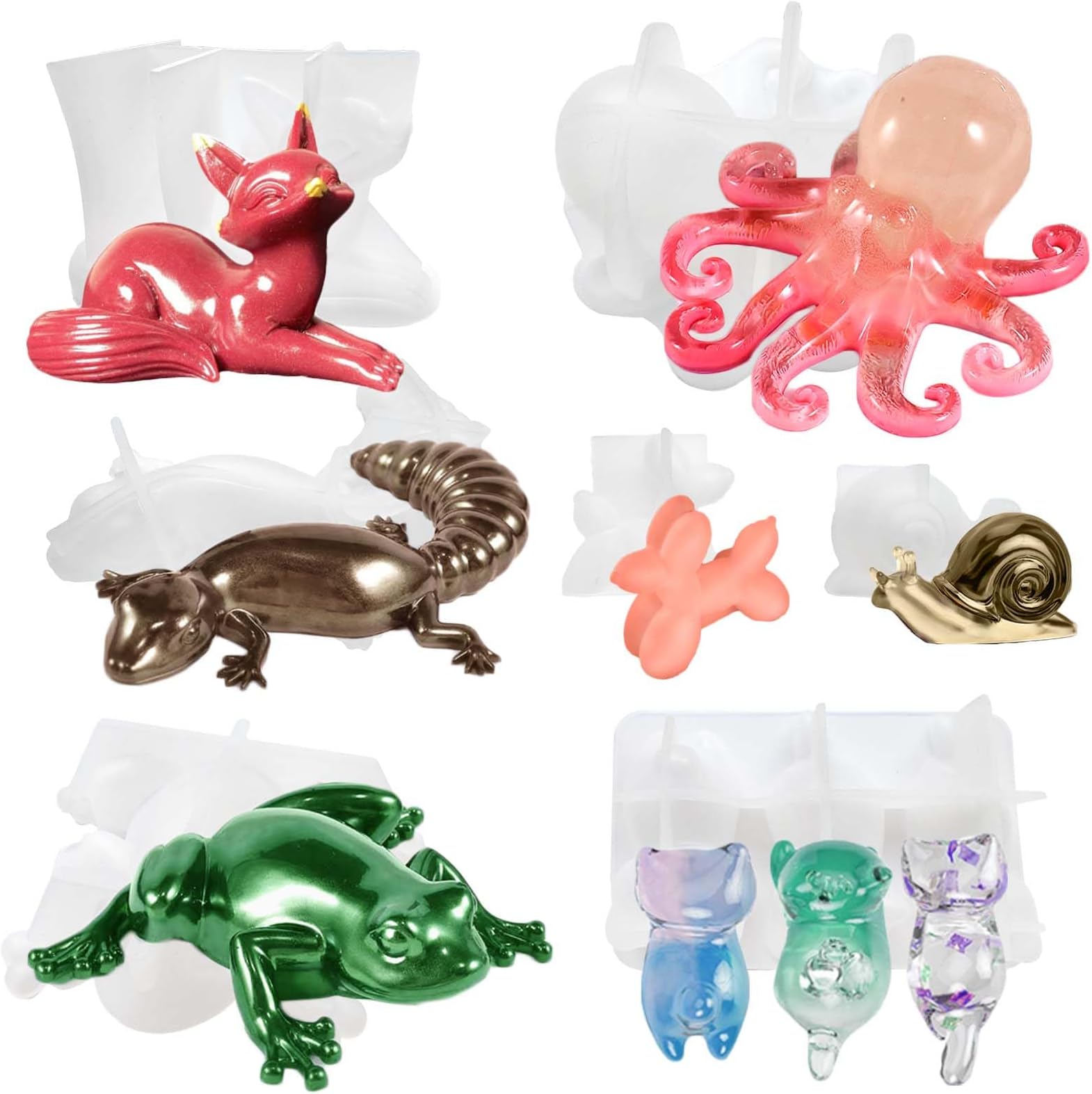 Amazon.com: 4Pcs Animal Silicone Molds Set+ Mixer,3D Epoxy Resin Mold ...