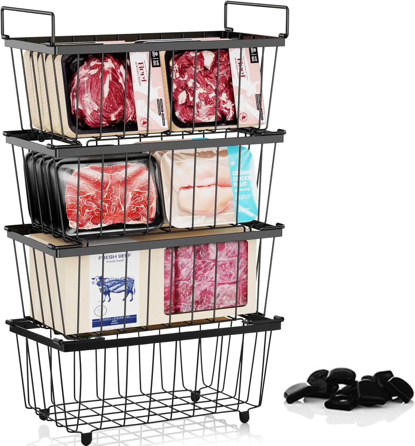 Haundry Chest Freezer Organizer Bins - 4 Pack Stackable Freezer Baskets ...
