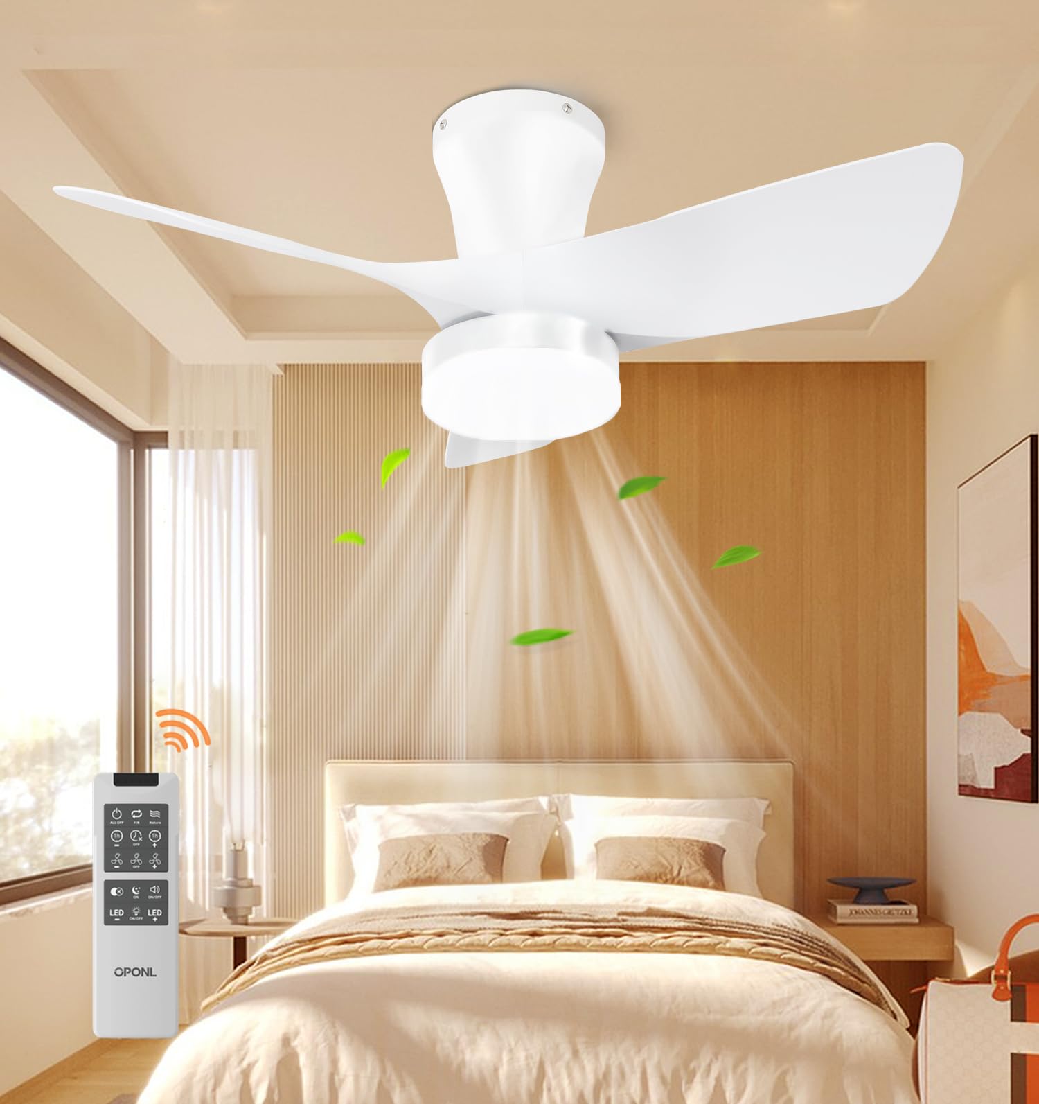 OPONL White Ceiling Fan with Light 30inch, Large Air Volume, Ceiling ...