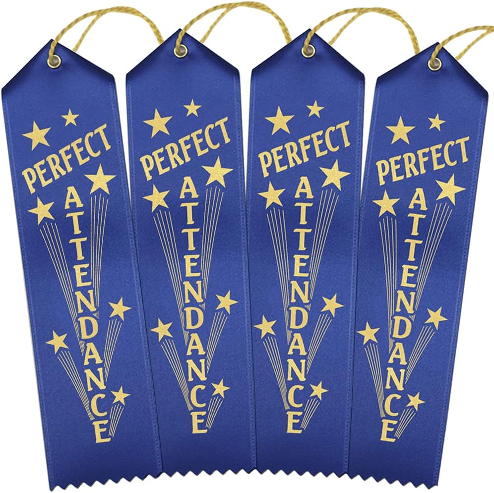 Amazon.com: RibbonsNow Perfect Attendance Ribbons - 100 Blue Ribbons ...