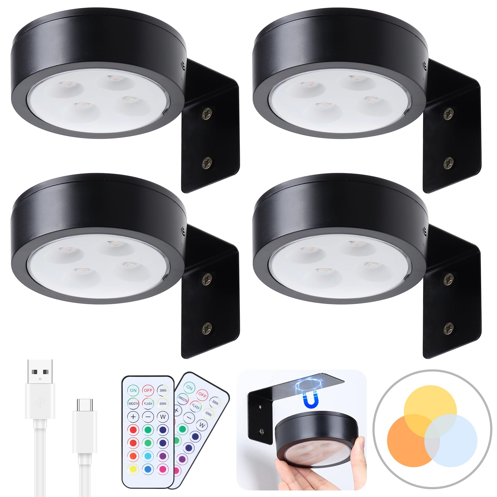 Ovyiech 4 Pack Wireless Picture Lights for Wall,Rechargeable Picture ...