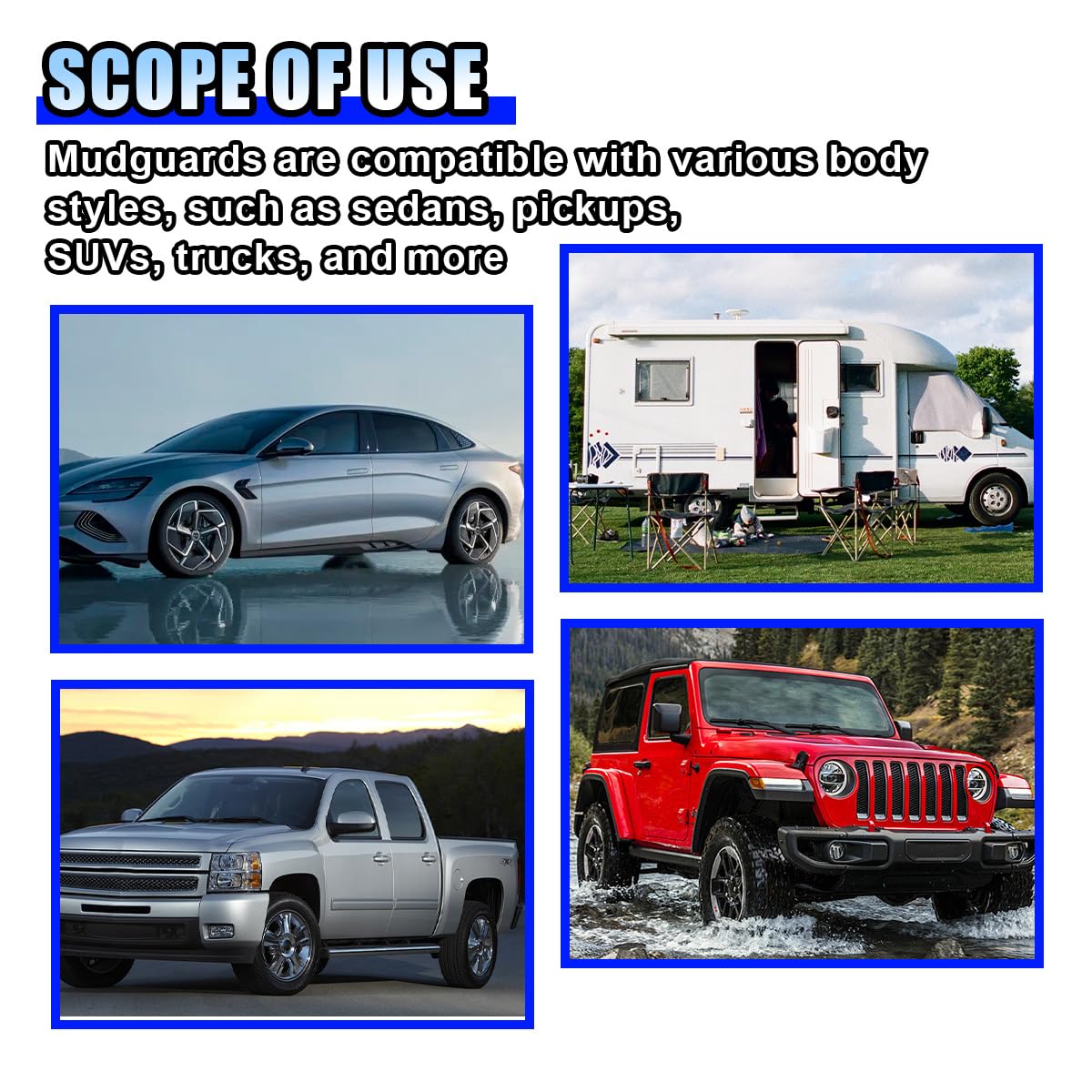 Snapklik.com : 4PCS Universal Car Mud Flaps, Flexible Splash Guards Set ...