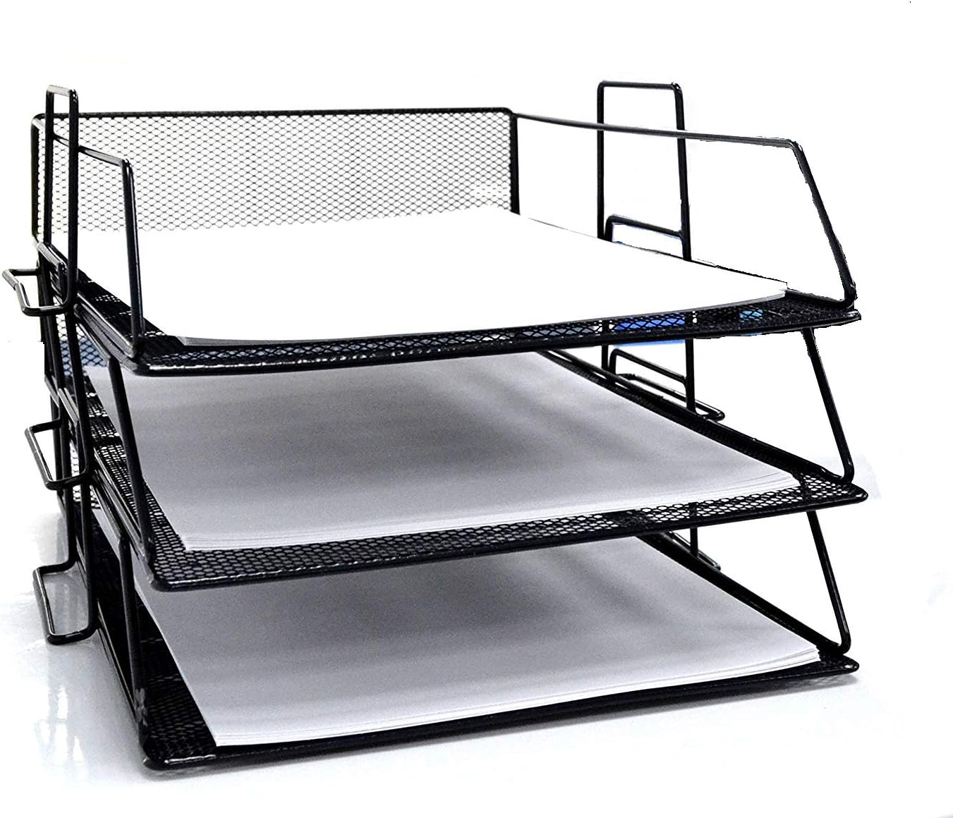 1,2 or 3 Tiers Office Mesh Filing Front Loading Silver Black Trays ...