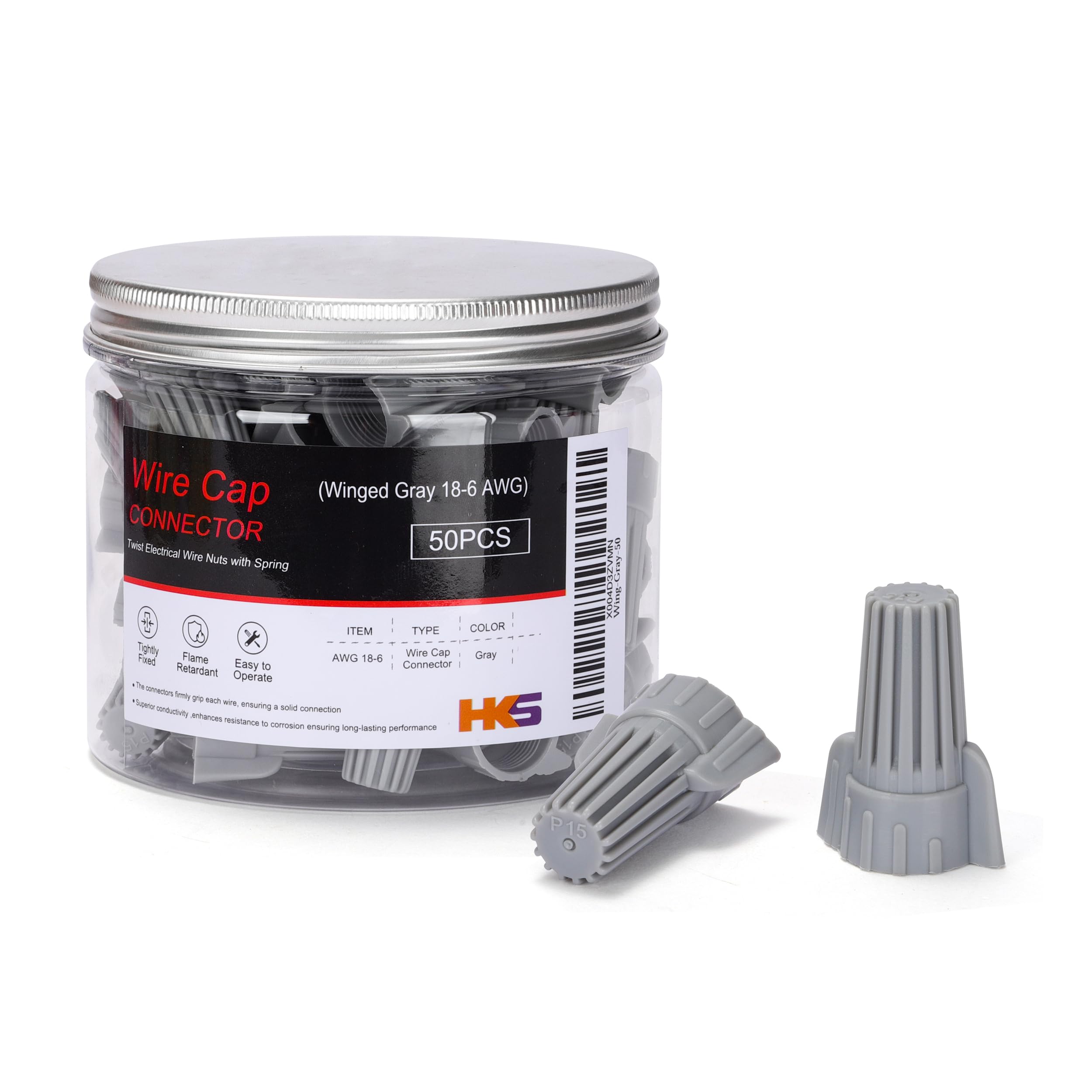 Snapklik.com : HKS 50 PCS Gray Wire Nuts - AWG 18-6 Winged Electrical ...