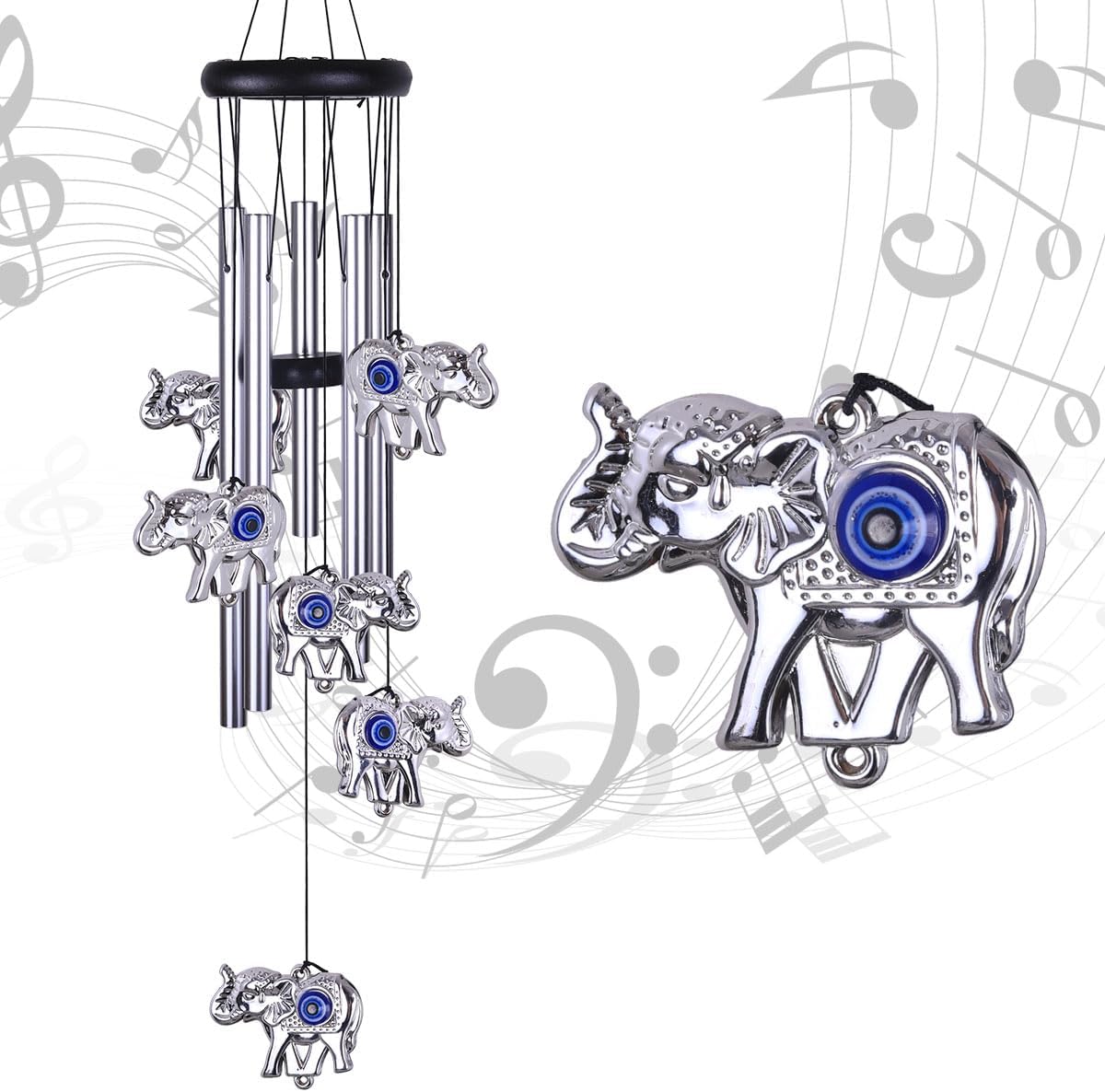 Amazon.com : Blue Evil Eye Heart-Shaped Wind Chimes Outdoor Decor ...