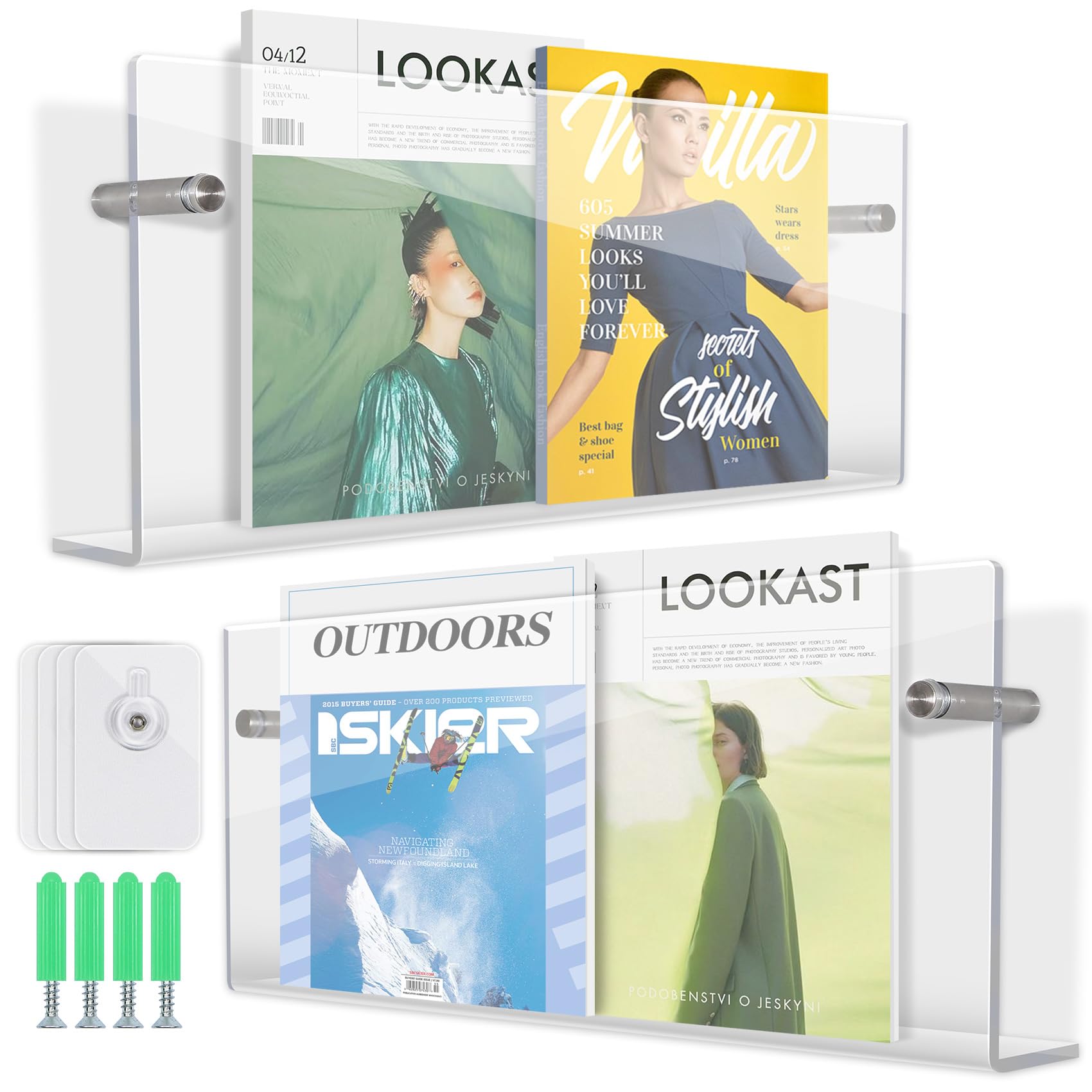 2 Pack Clear Acrylic Magazine Holder, Wall Mount Hanging Bookshelf ...