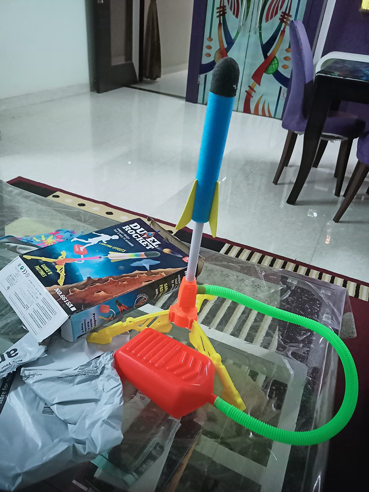 BIGBLU Jump Rocket Launcher Air Powered Toy with 3 Foam Rockets and ...