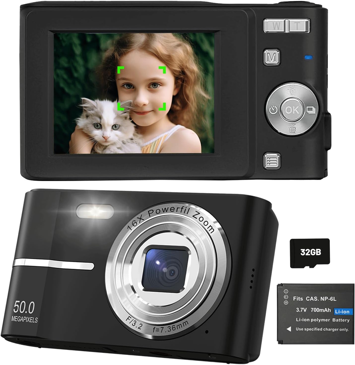 Digital Camera, Compact Digital Cameras 1080P 50MP with 32GB SD Card ...
