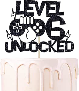 Amazon.com: Glitter Level 6 Unlocked Cake Topper - Gaming Birthday Cake ...