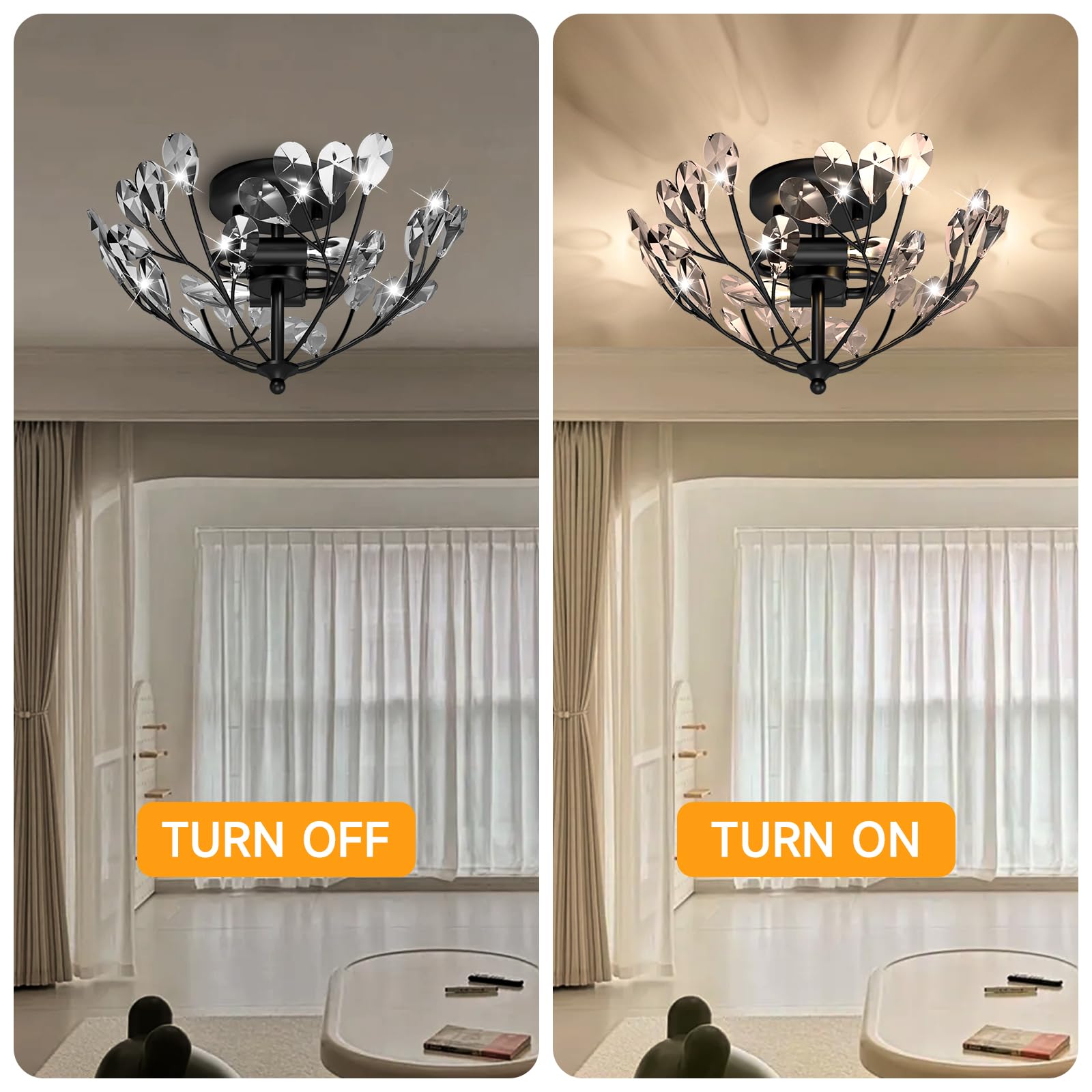 Snapklik.com : Crystal Chandelier, Small Semi Flush Mount Ceiling Light ...