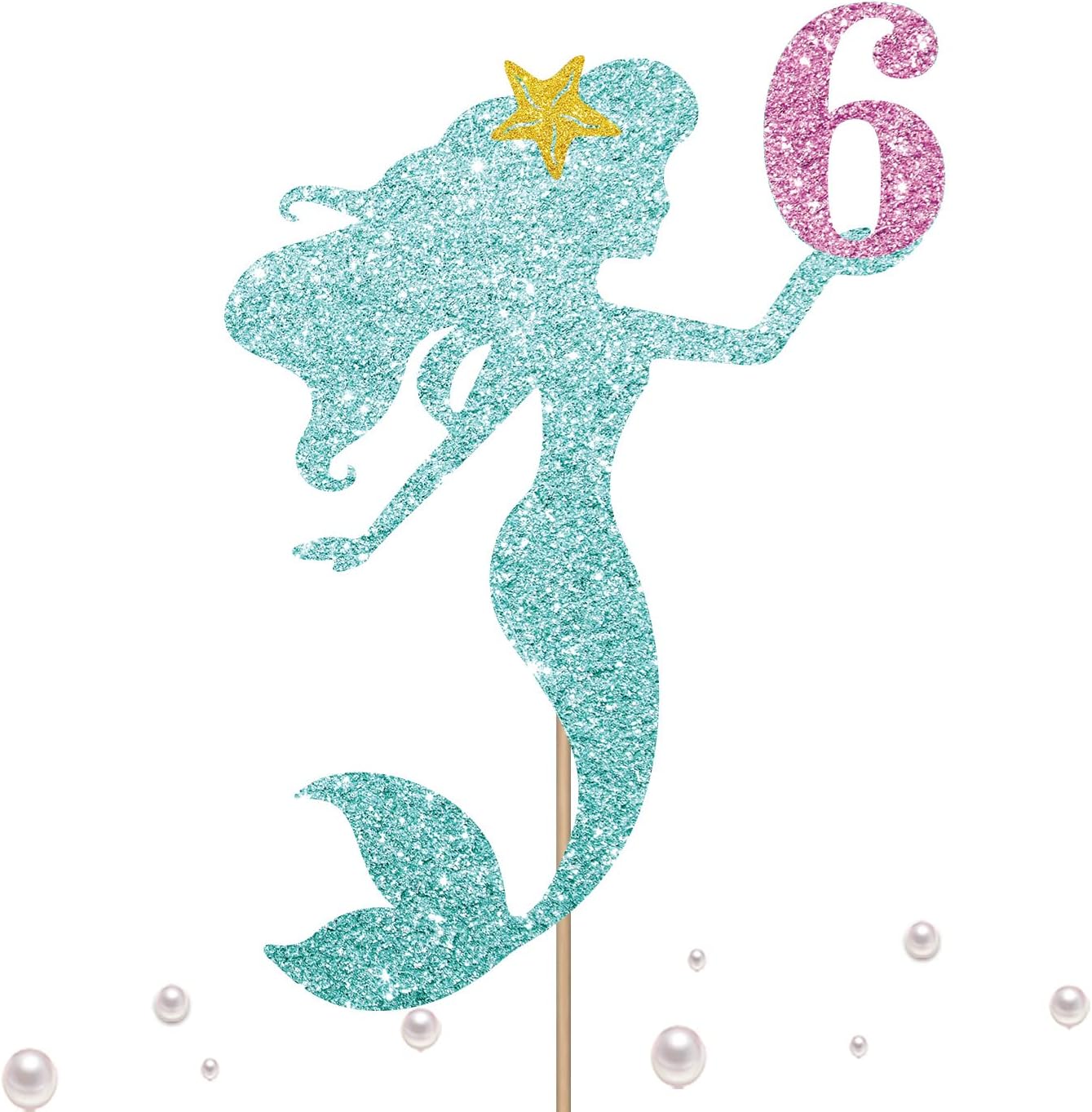 Amazon.com: Mermaid 6 Cake Topper, Happy 6th Birthday Cake Decor for ...