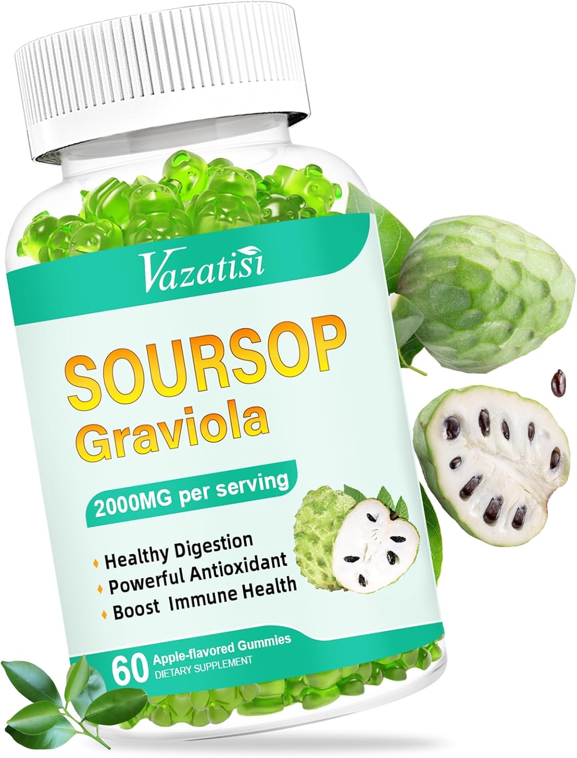 Amazon.com: Vazatisi Soursop Graviola Gummeis, Organic Soursop Leaves and Fruit Extract 2000mg ...