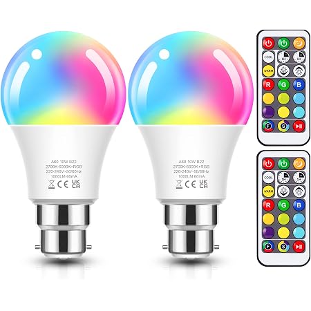 Colour Changing Light Bulb B22 Dimmable 6W, Remote Control LED Bulbs ...