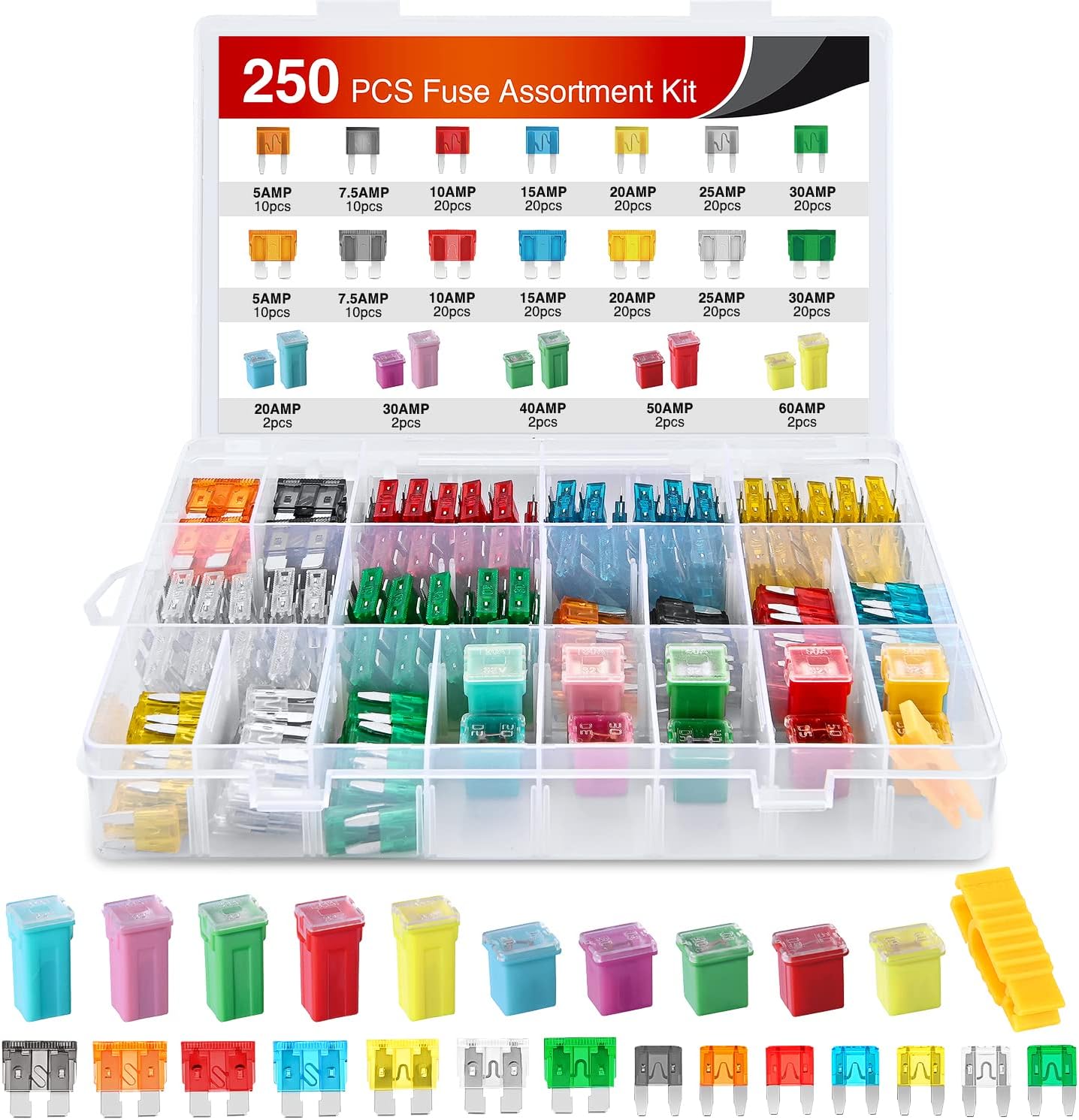 Nilight Blade Jcase Car Fuse Assortment Kit 5A 7.5A 10A 15A 20A 25A 30A ...