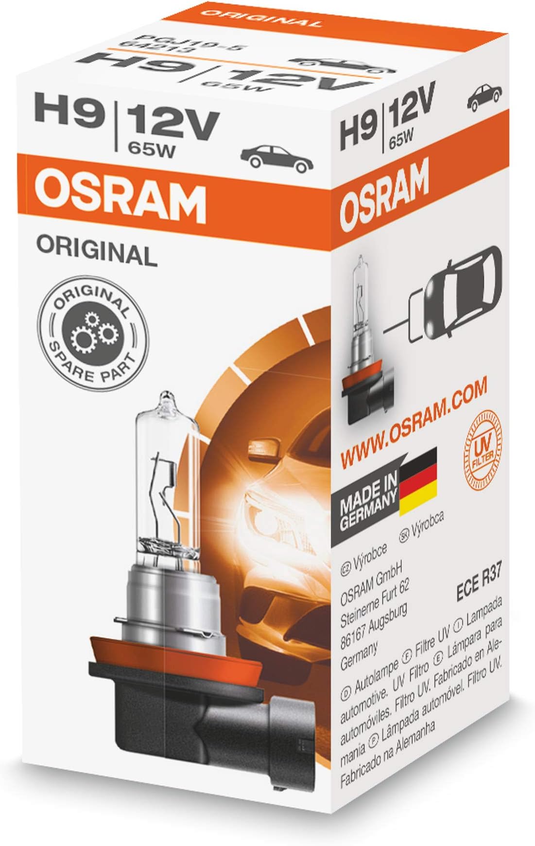OSRAM Original 12V H9 halogen headlamp bulb 64213 1 piece in folding ...