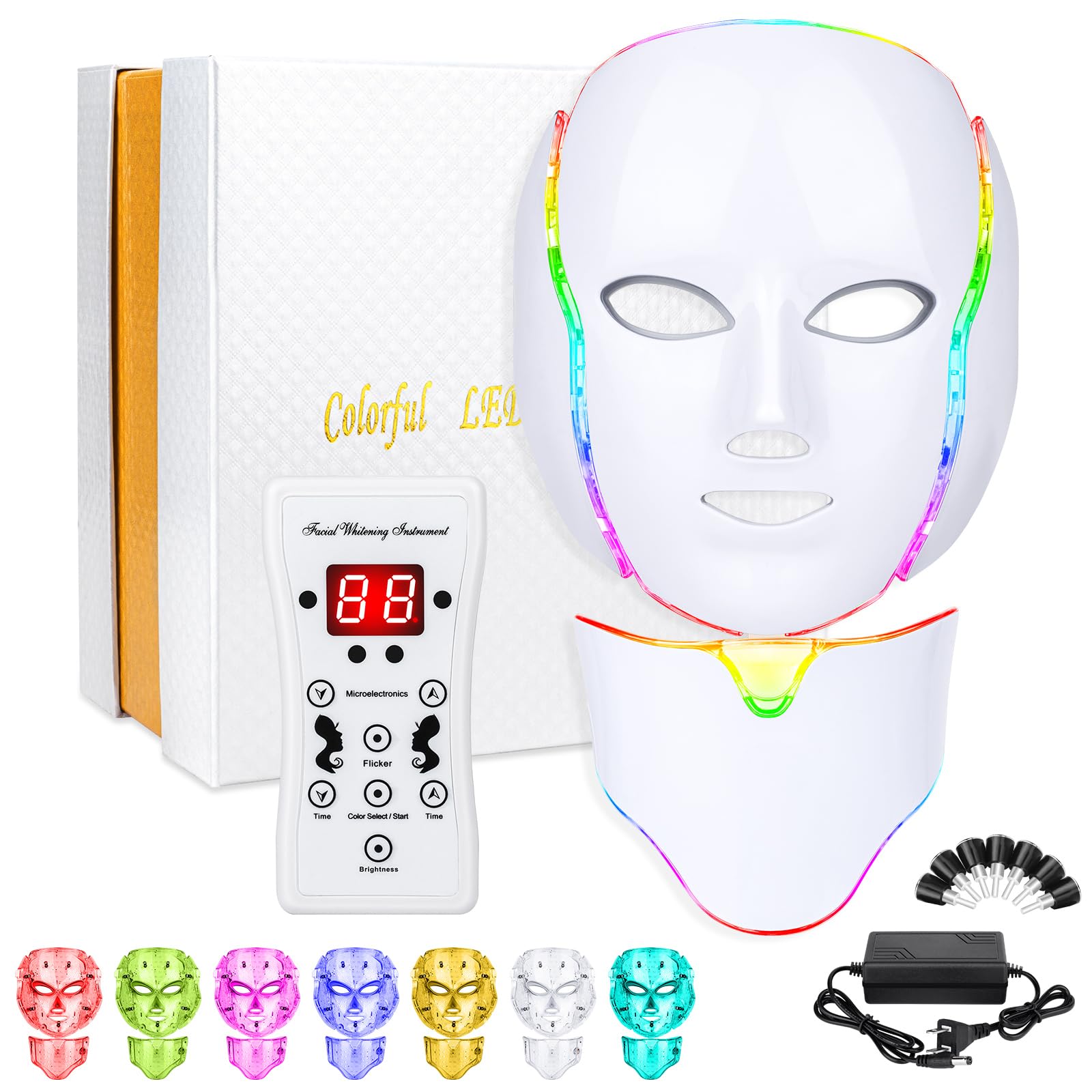 LED Face Màsk, 7 Color LED Face Màsk Light Theràpy & Neck Màsk, LED ...