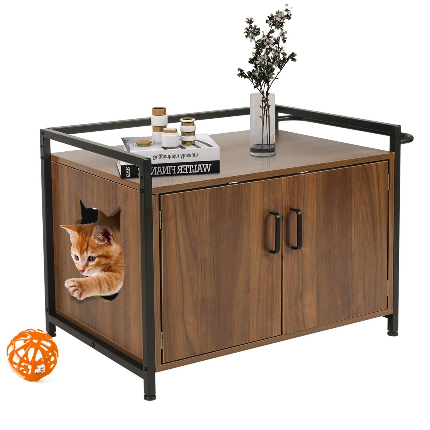 Ygbh Cat Litter Box Enclosure Washroom Bench Spacious Storage Easy ...