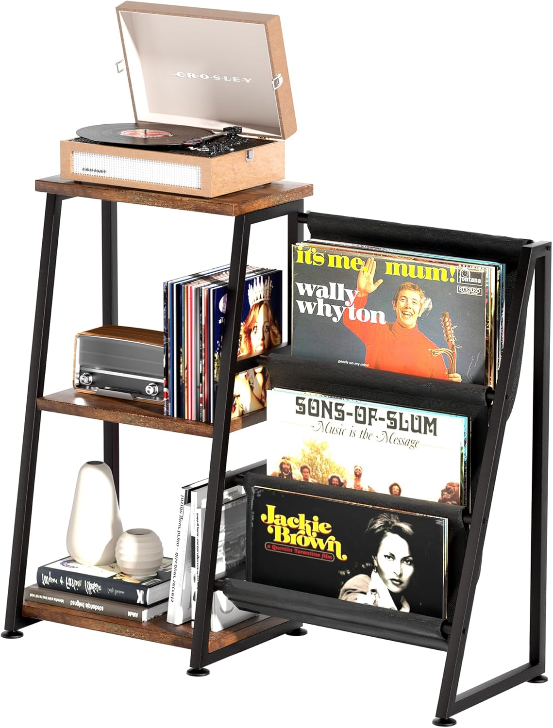 Amazon.com: Herture Record Player Stand Storage, Record Player Table ...