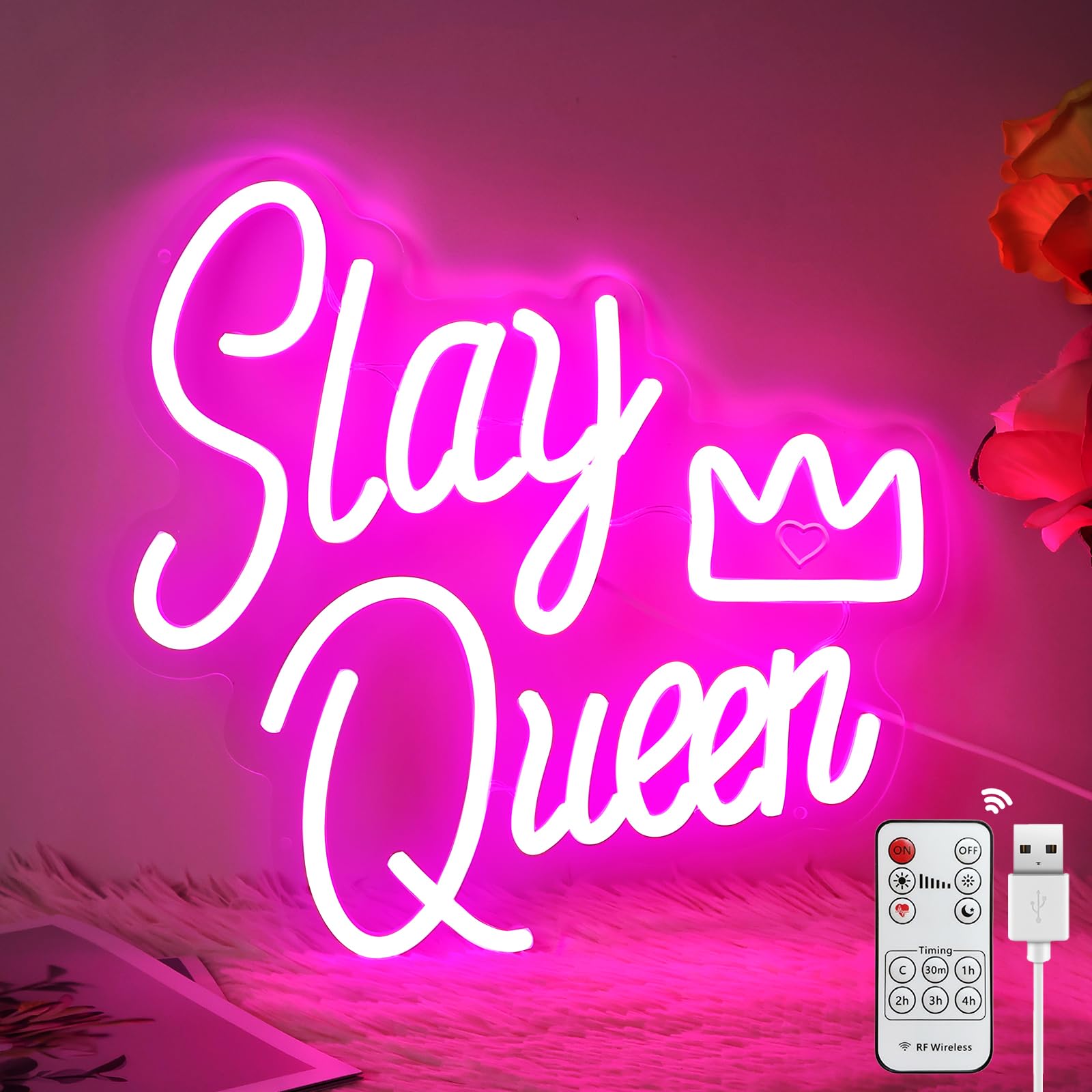 Amazon.com : Slay Queen Neon Sign with Remote, Pink Slay LED Light Up ...