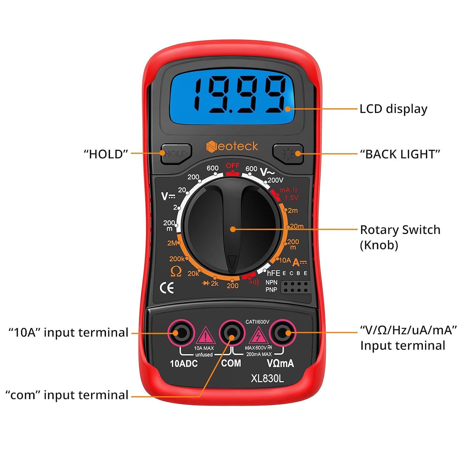 Neoteck Pocket Manual Ranging Digital Multimeter with 2 Test Leads Set ...