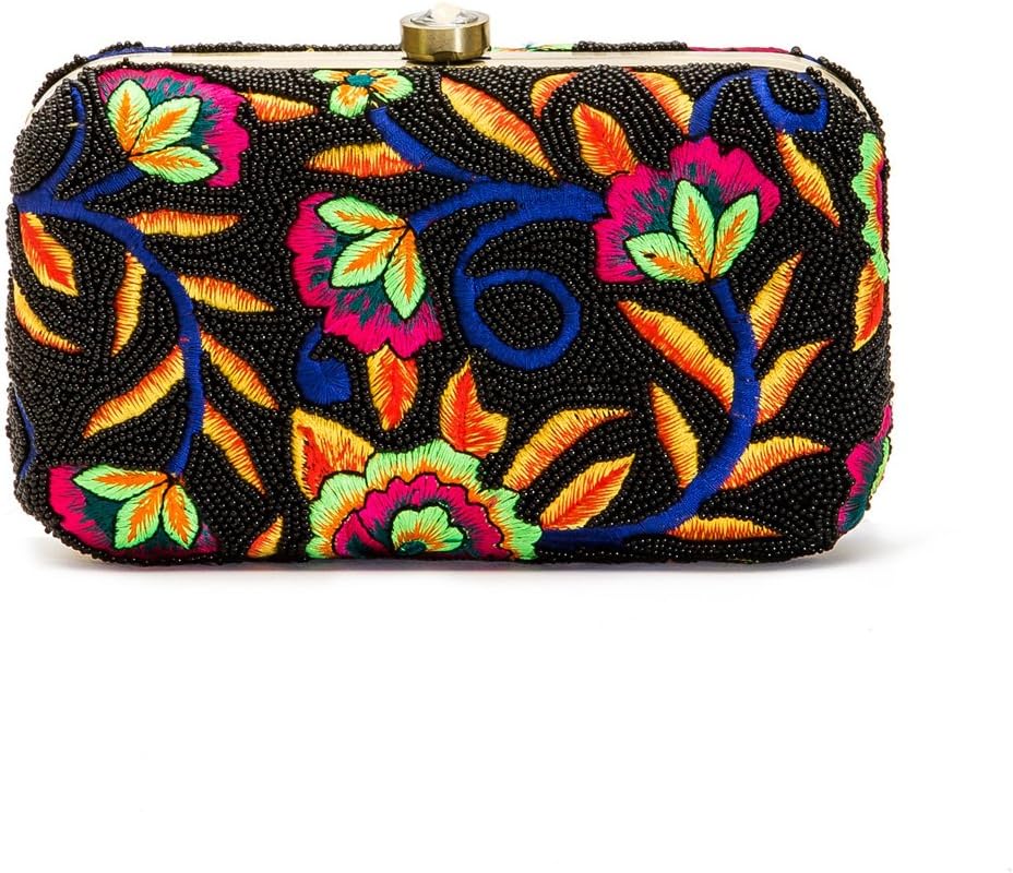 Multi Color Silk Floral Embroidered Clutch with Bead Work: Handbags ...
