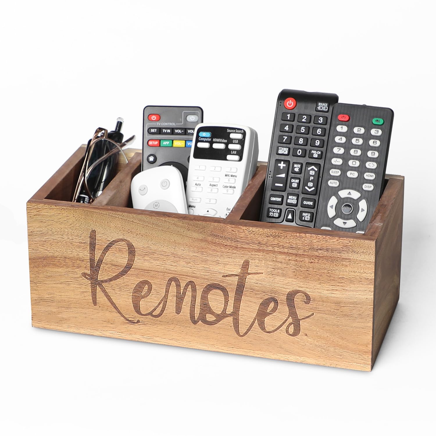 Amazon.com: LBEMEY Remote Control Holder Caddy, Acacia Wood TV Remote ...