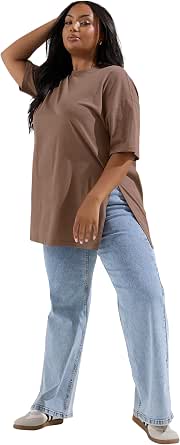 Yours Curve Light Oversized Side Split T-Shirt - Women's - Plus Size ...