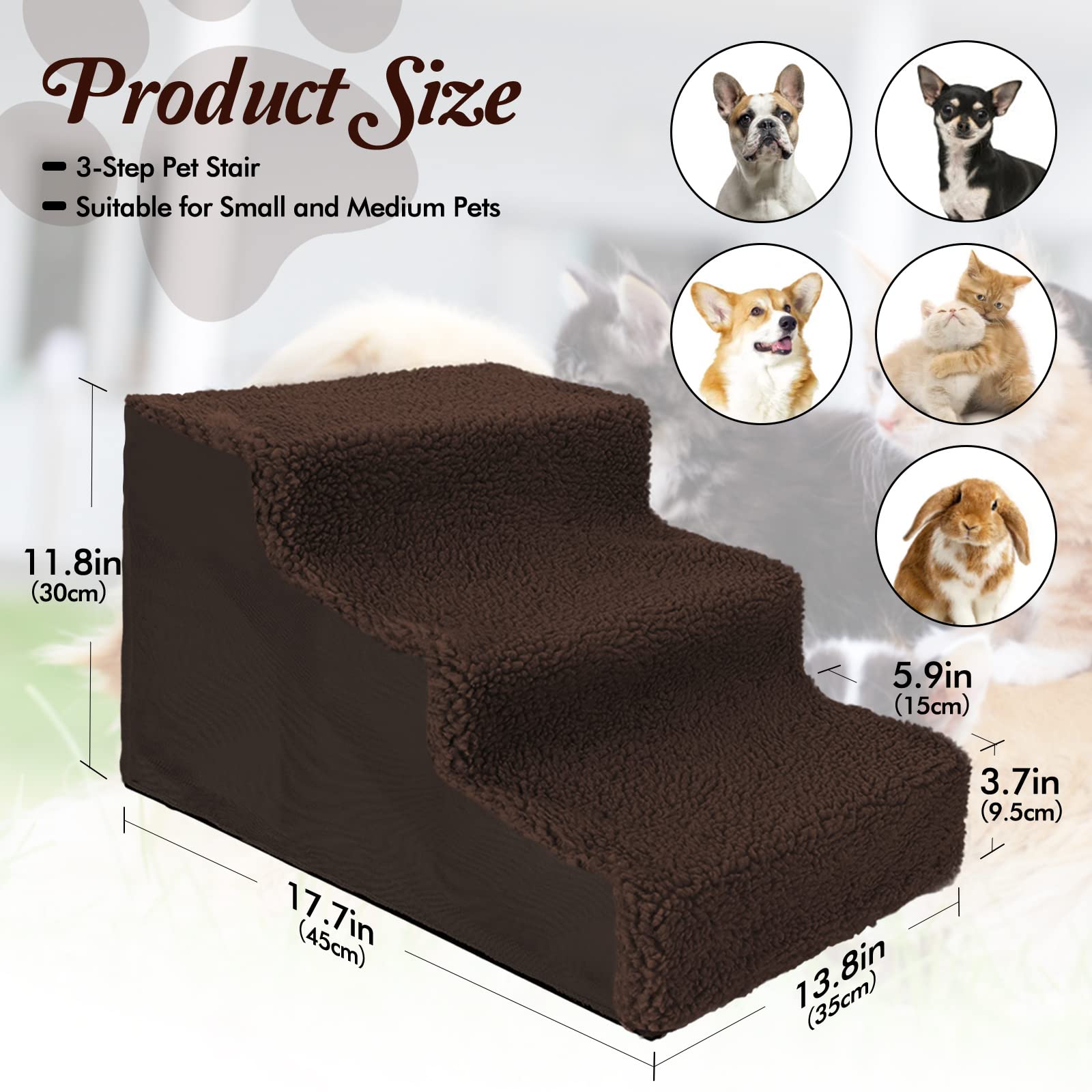 Pet Steps for Small and Medium Dogs, 3 Steps Ramp Stairs for Sofa ...
