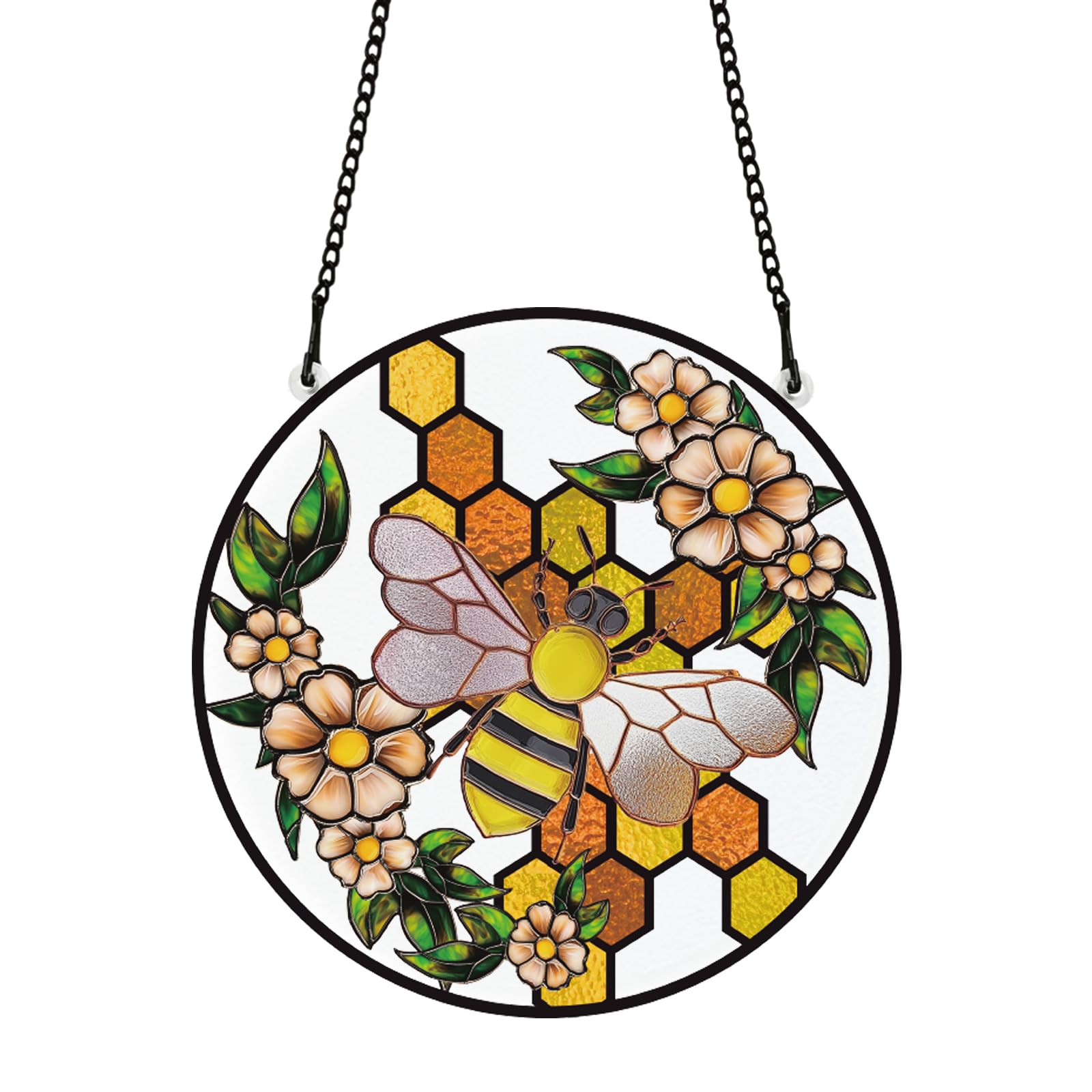 Amazon.com: PLIGREAT Bee Stained Suncatcher, Bee On Honeycomb Window ...