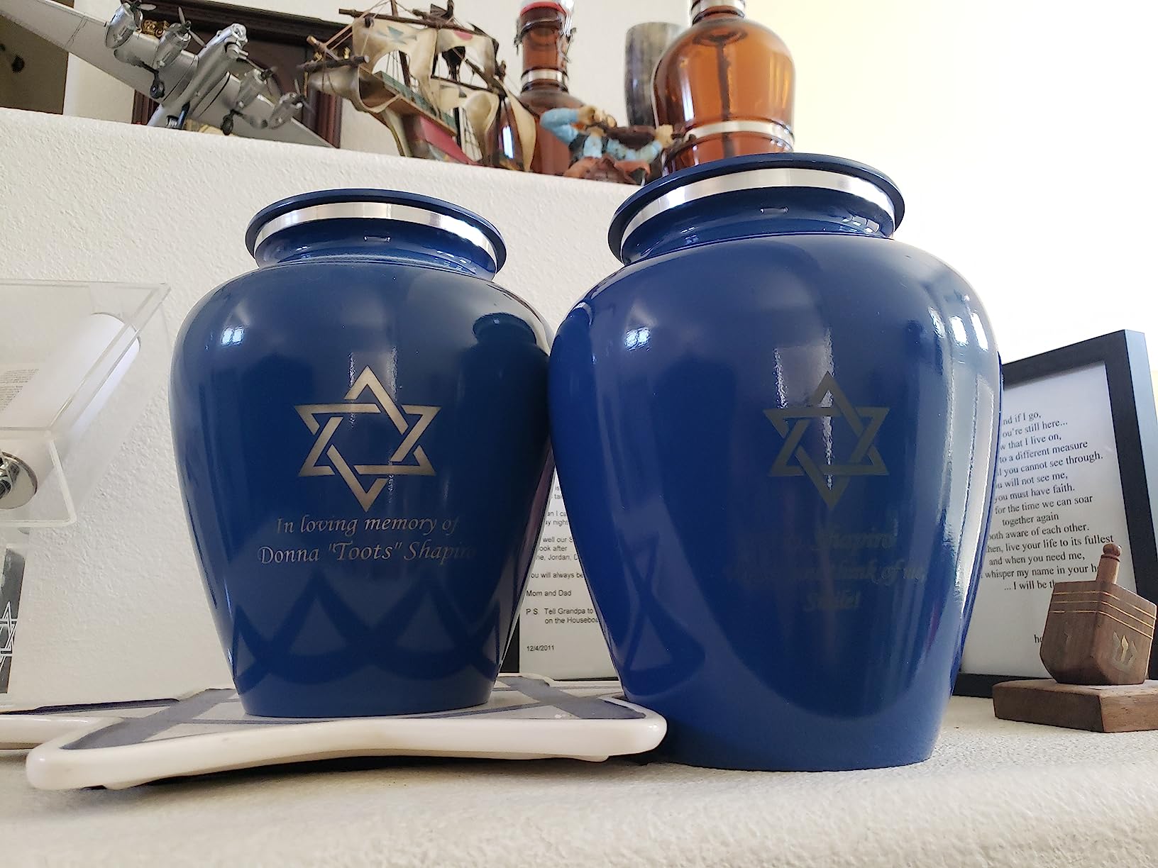 Amazon.com: Star of David Blue Cremation Urn for Human Ashes, Jewish ...