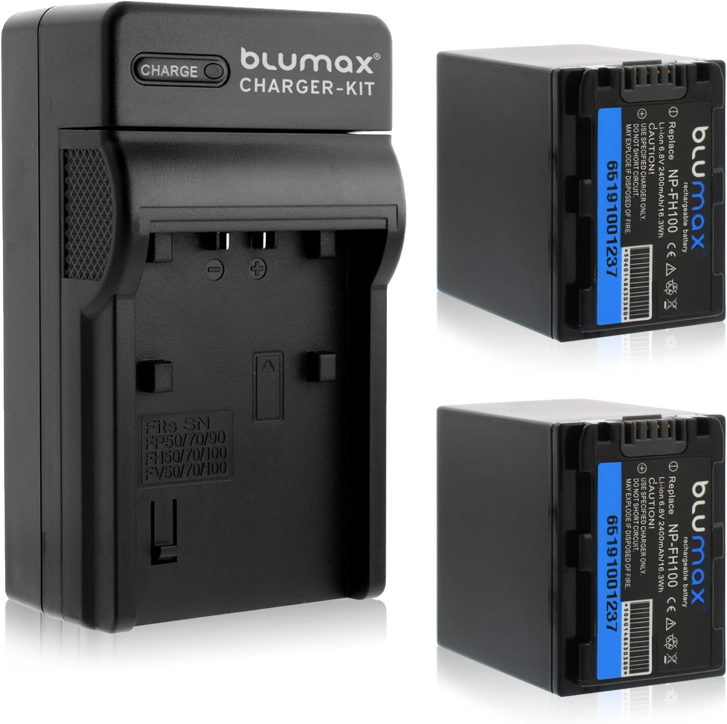 Blumax 2 x NP-FH100 2400 mAh + NP-FH100 Charger | Compatible with ...