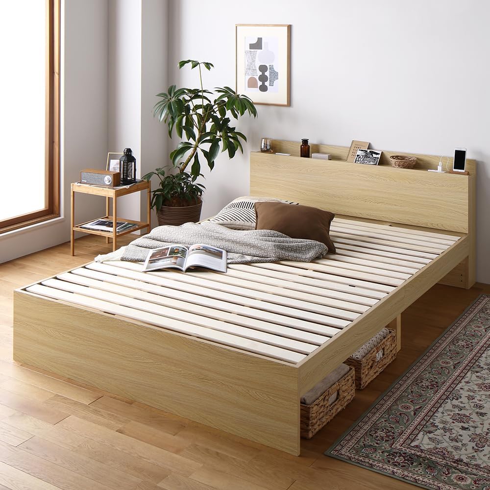 Amazon｜RASIK ベッド シングル フレームのみ ナチュラル 棚 コンセント付き すのこ 高さ調整 お客様組立 Asteria アステリア｜ベッドフレーム オンライン通販