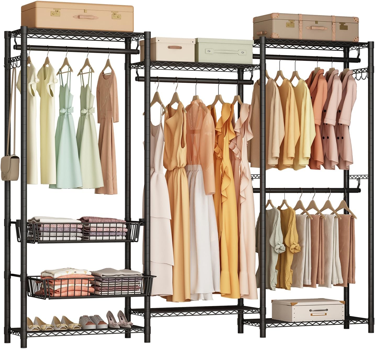 KZOBYD Clothes Rails, Heavy Duty Clothing Garment Rack with Pull-out ...