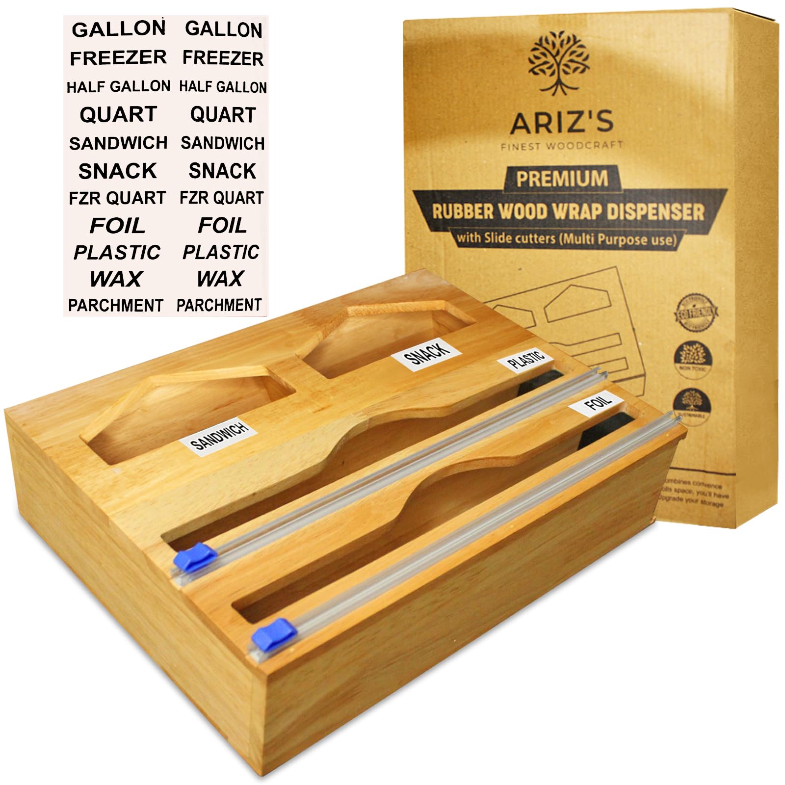 4-in-1 Rubber Wood Saran Wrap Dispenser with Cutter – Tin Foil ...