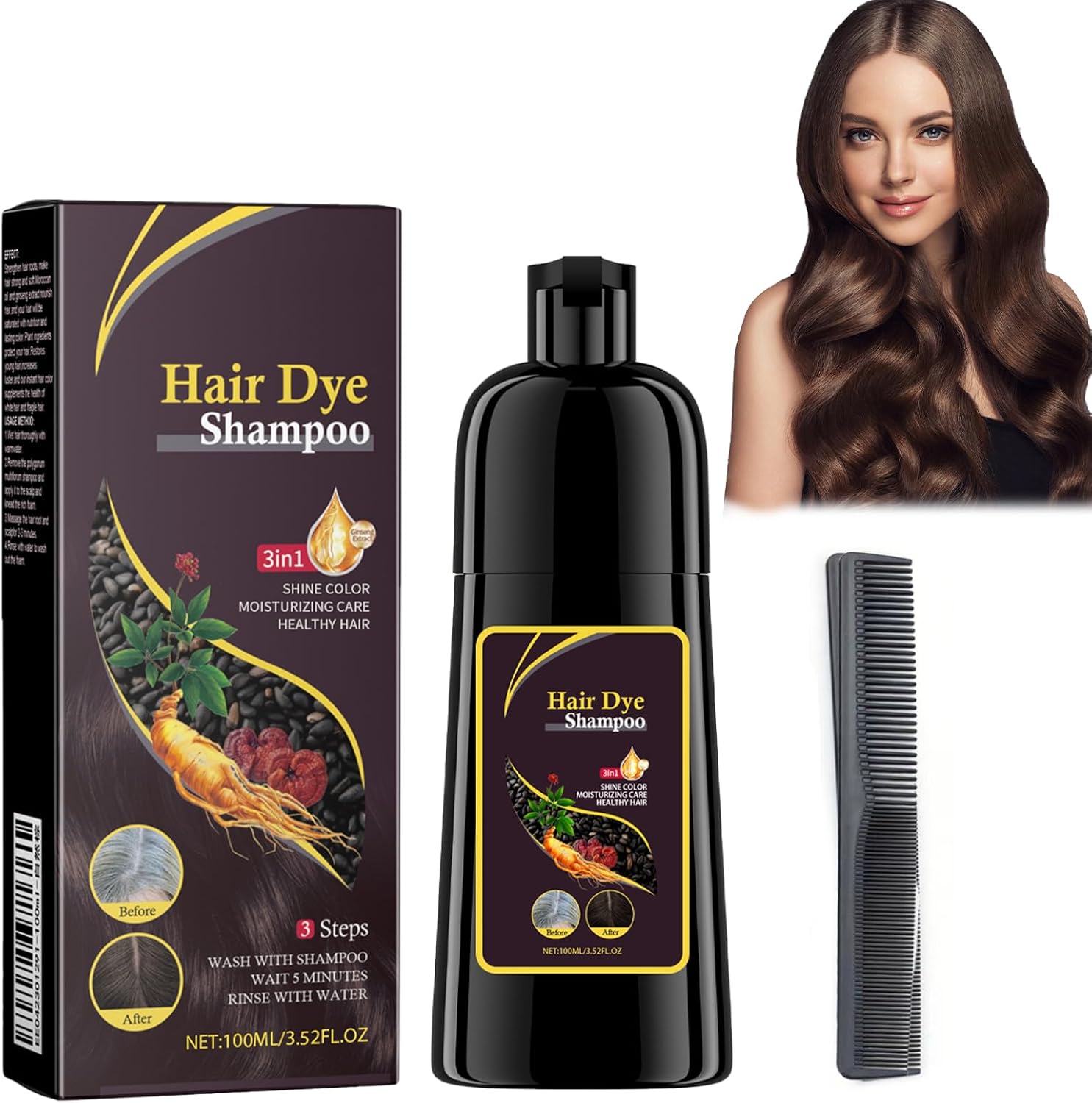 Hair Dye Shampoo,Black Hair Shampoo for Natural Hair Instant Hair Dye ...