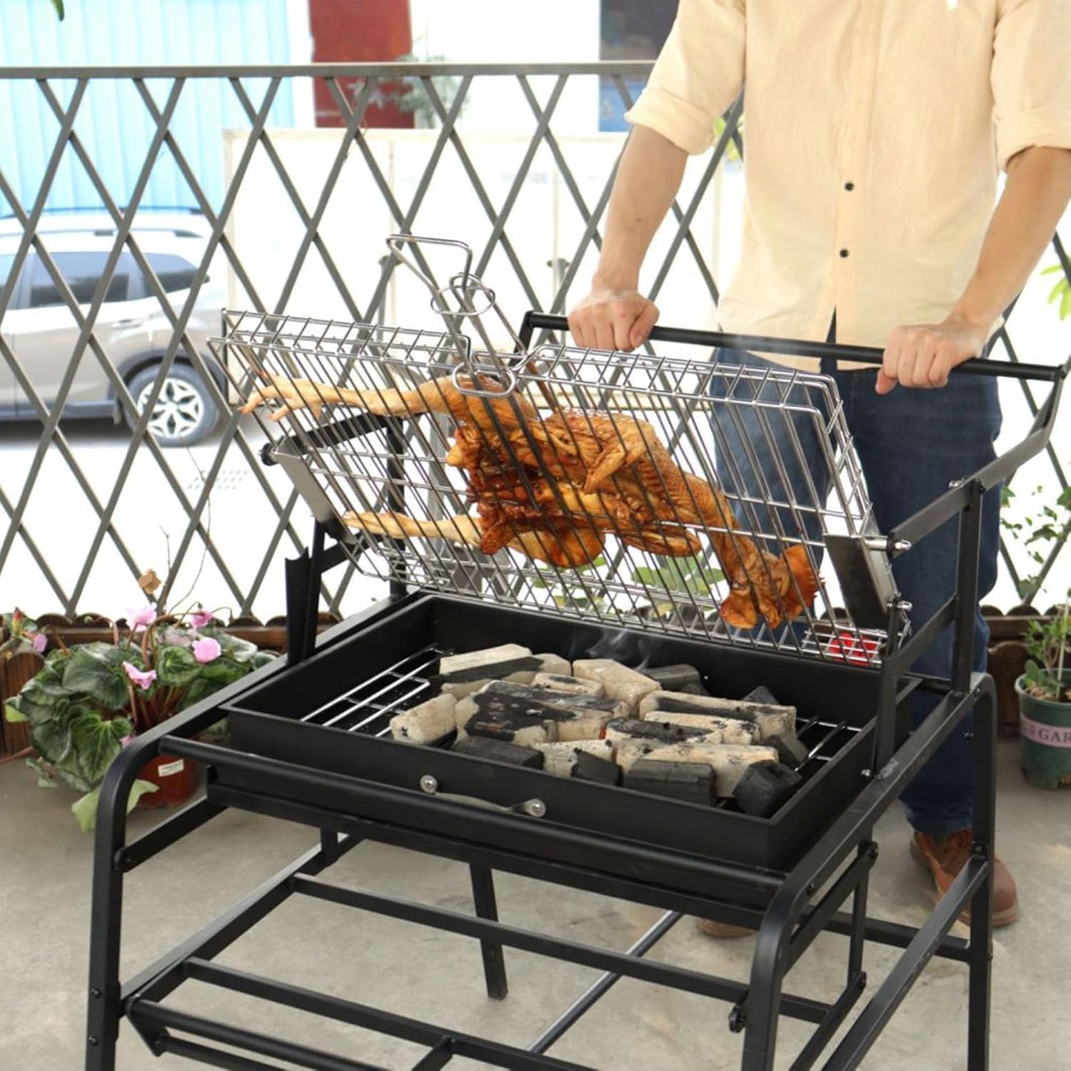 Amazon.com: 360 degrees Rotating BBQ Grill, Stainless Steel Charcoal ...