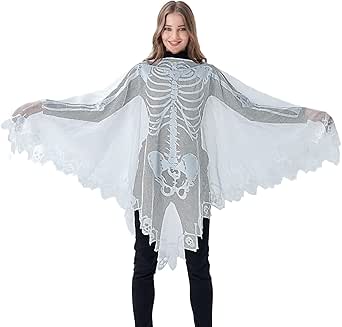 Amazon.com: HOMEHIGH Halloween Costume for Women Lace Skeleton Ponchos ...