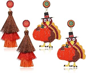 Amazon.com: NLCAC 2 Pairs Thanksgiving Fall Earrings Beaded Turkey ...
