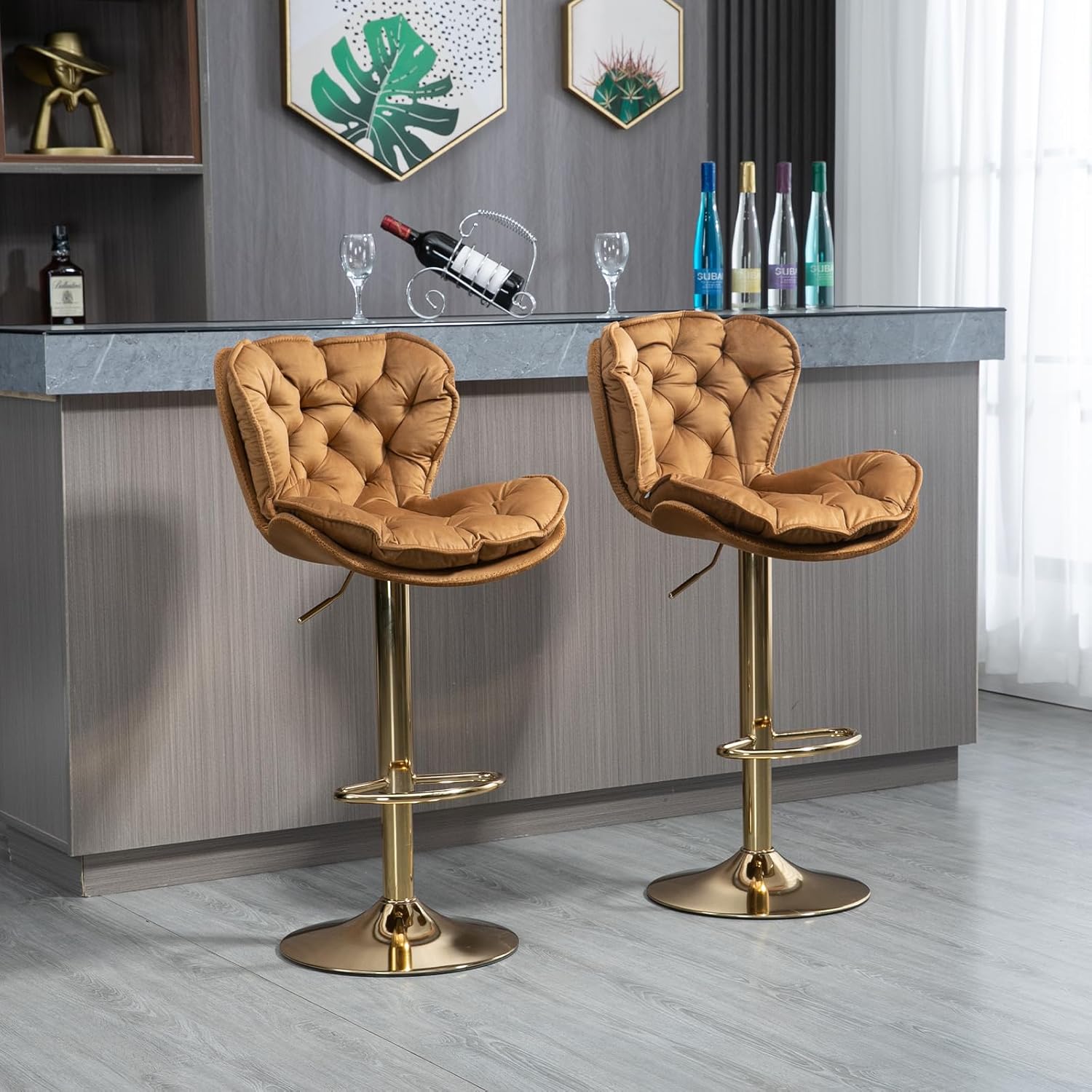 Amazon.com: SLEERWAY Modern Swivel Bar Stools Set of 2 Counter Stools ...
